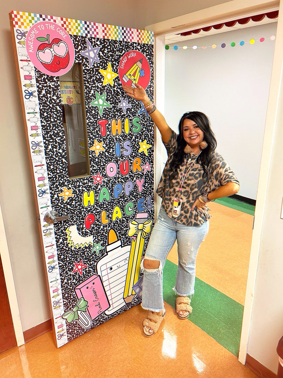 This Is Our Happy Place Bright Rainbow Classroom Door Decor | School D ...
