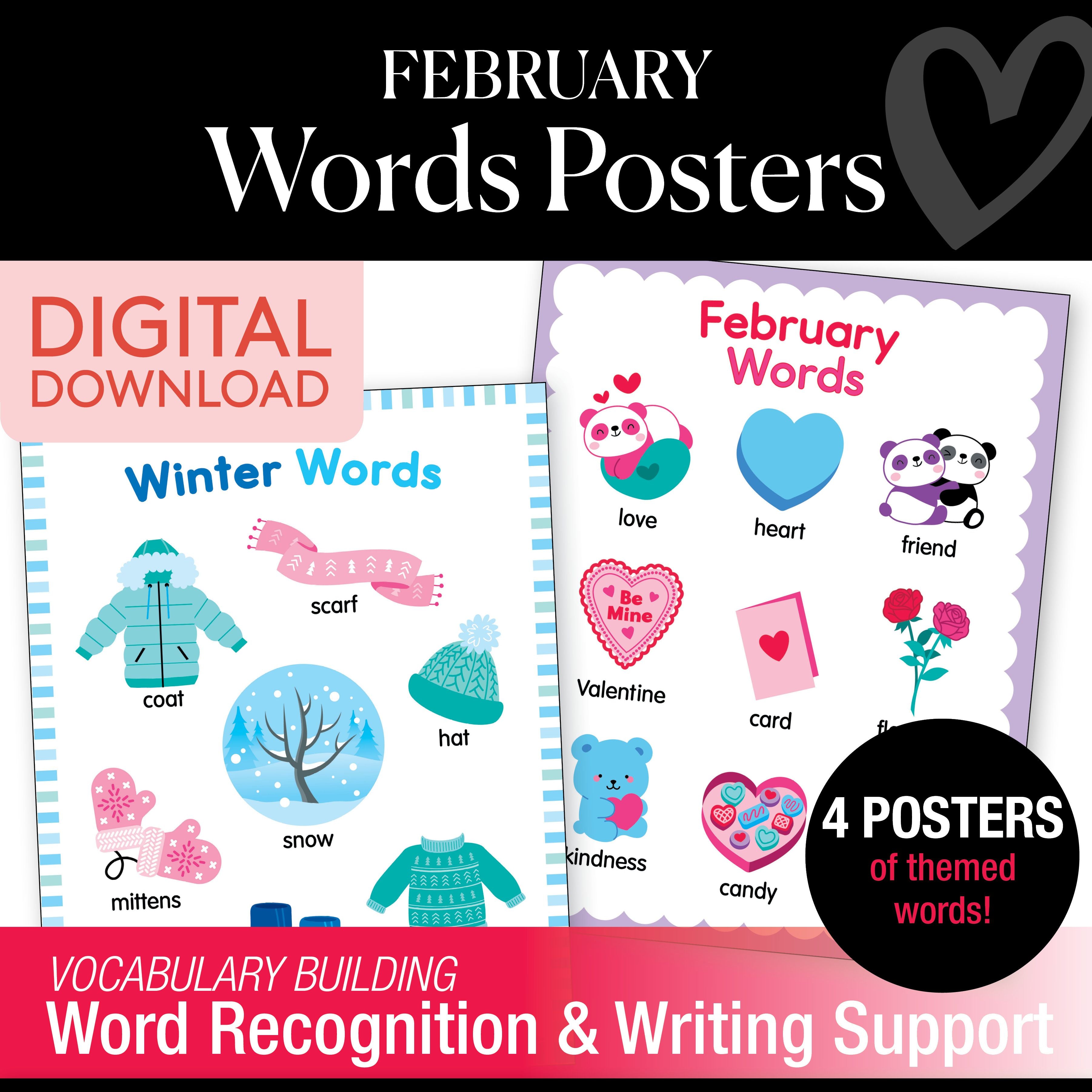 Printable February Words Posters – Schoolgirl Style