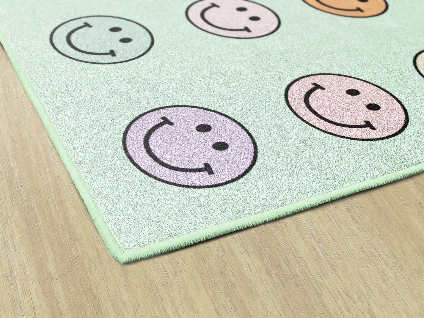 Smiley Faces on Mint Sit Spots Classroom Rug by Schoolgirl Style