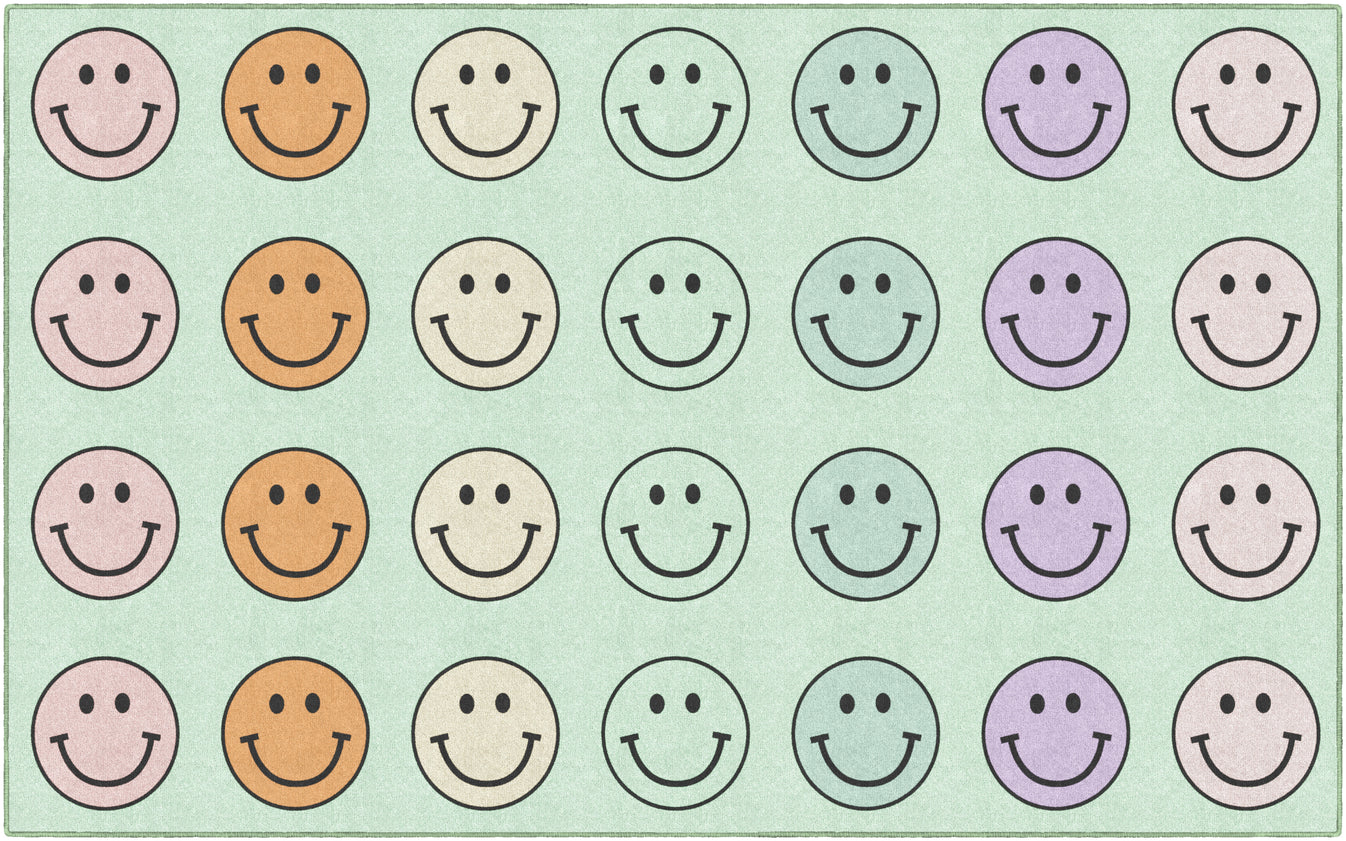 Smiley Faces on Mint Sit Spots Classroom Rug by Schoolgirl Style