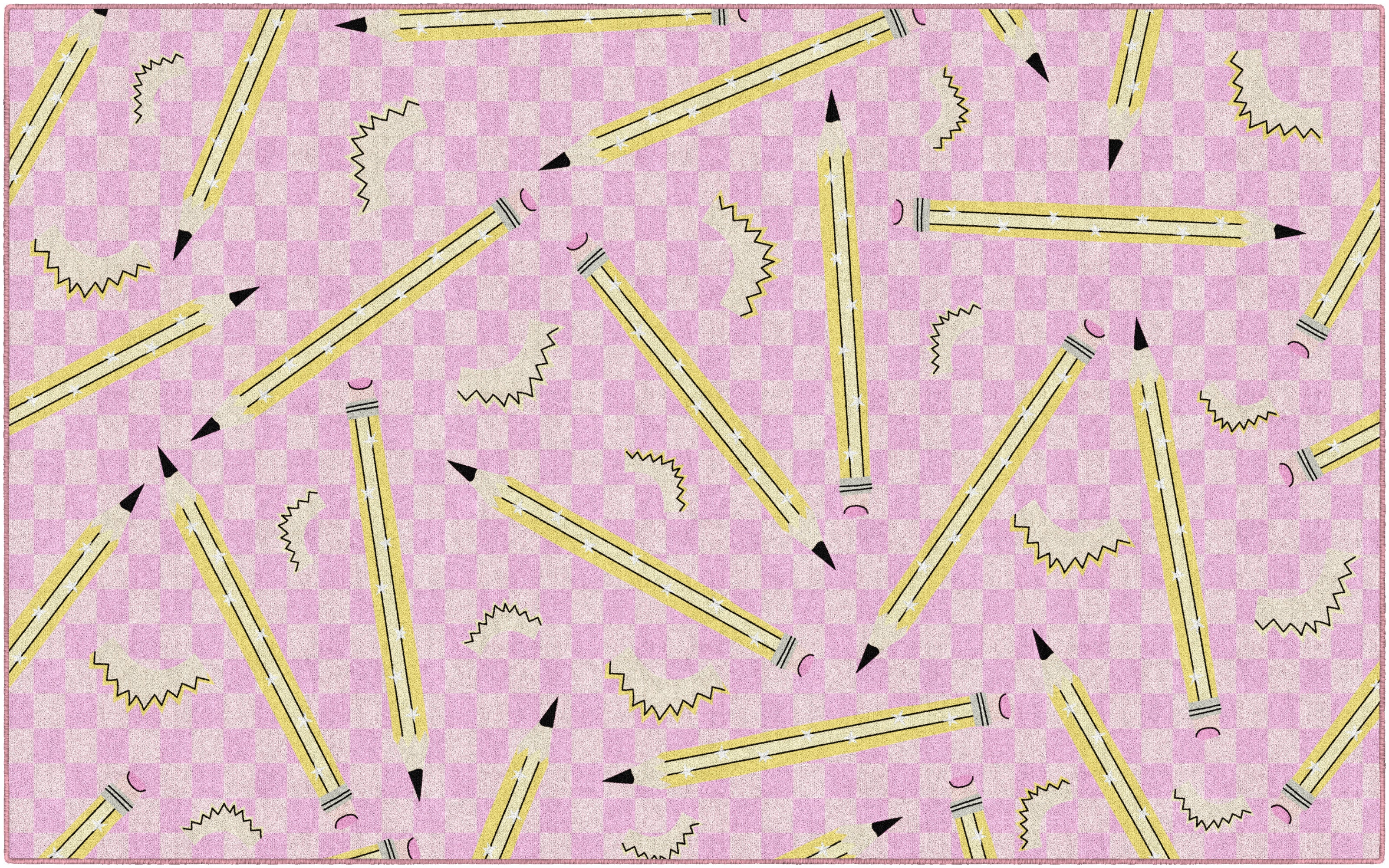 Pink Checkered with Pencils Classroom Rug by Schoolgirl Style