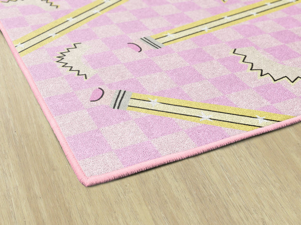 Pink Checkered with Pencils Classroom Rug by Schoolgirl Style