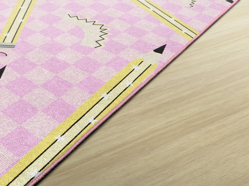 Pink Checkered with Pencils Classroom Rug by Schoolgirl Style