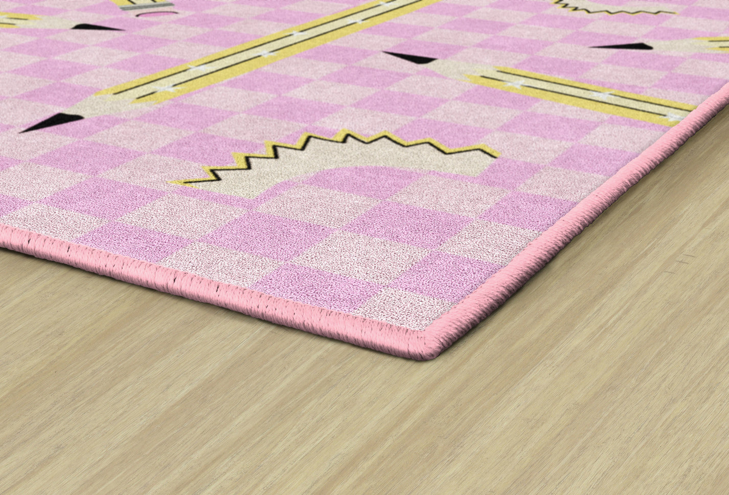 Pink Checkered with Pencils Classroom Rug by Schoolgirl Style