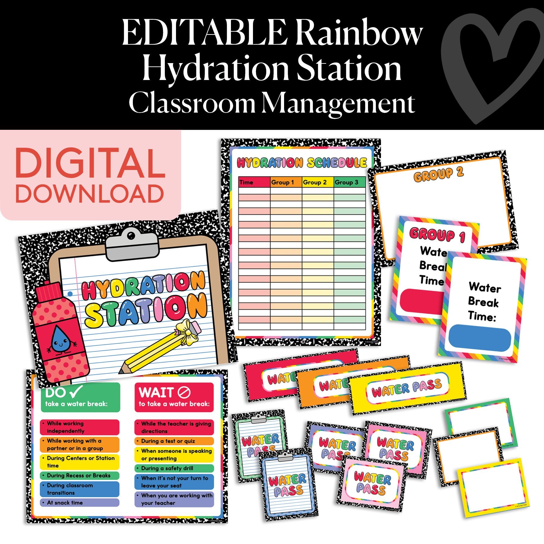 Printable Editable Rainbow Hydration Station – Classroom Water Bottle ...