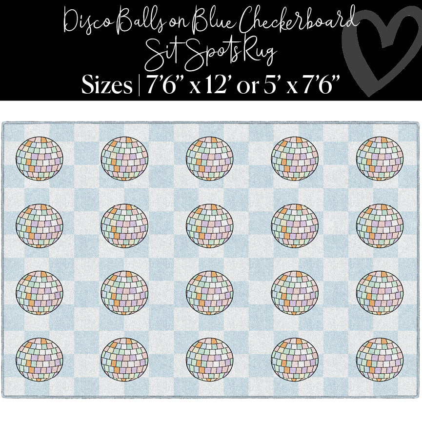 Disco Balls on Blue Checkerboard Sit Spots Classroom Rug by Schoolgirl ...