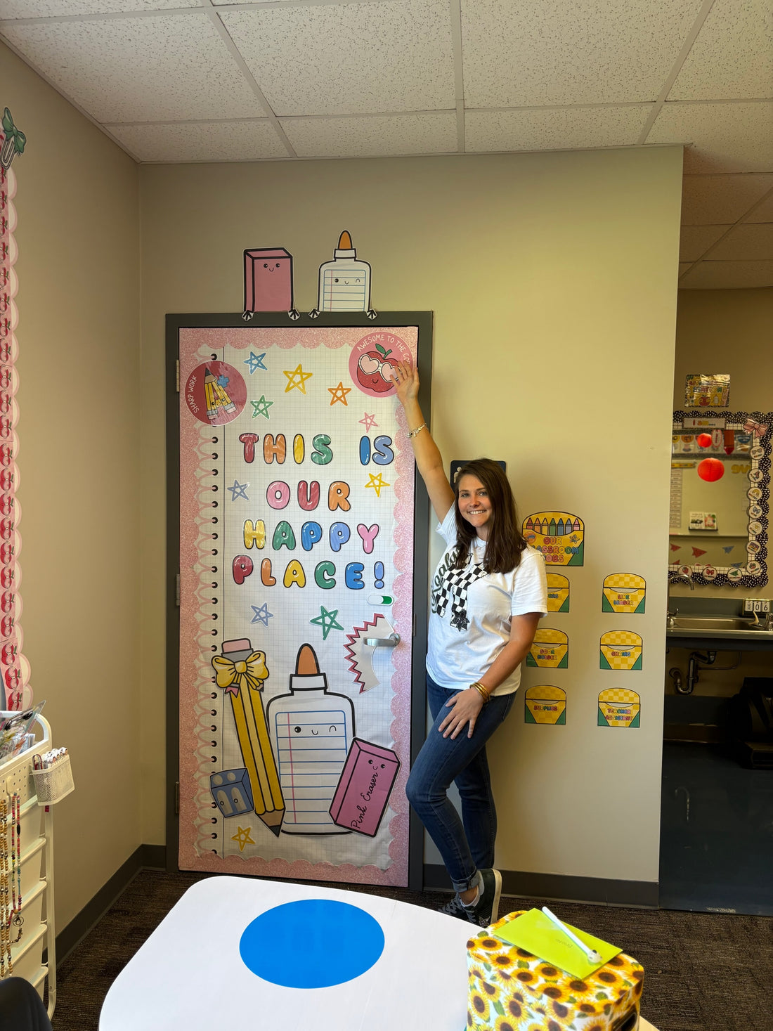 This Is Our Happy Place Bright Rainbow Classroom Door Decor | School D ...