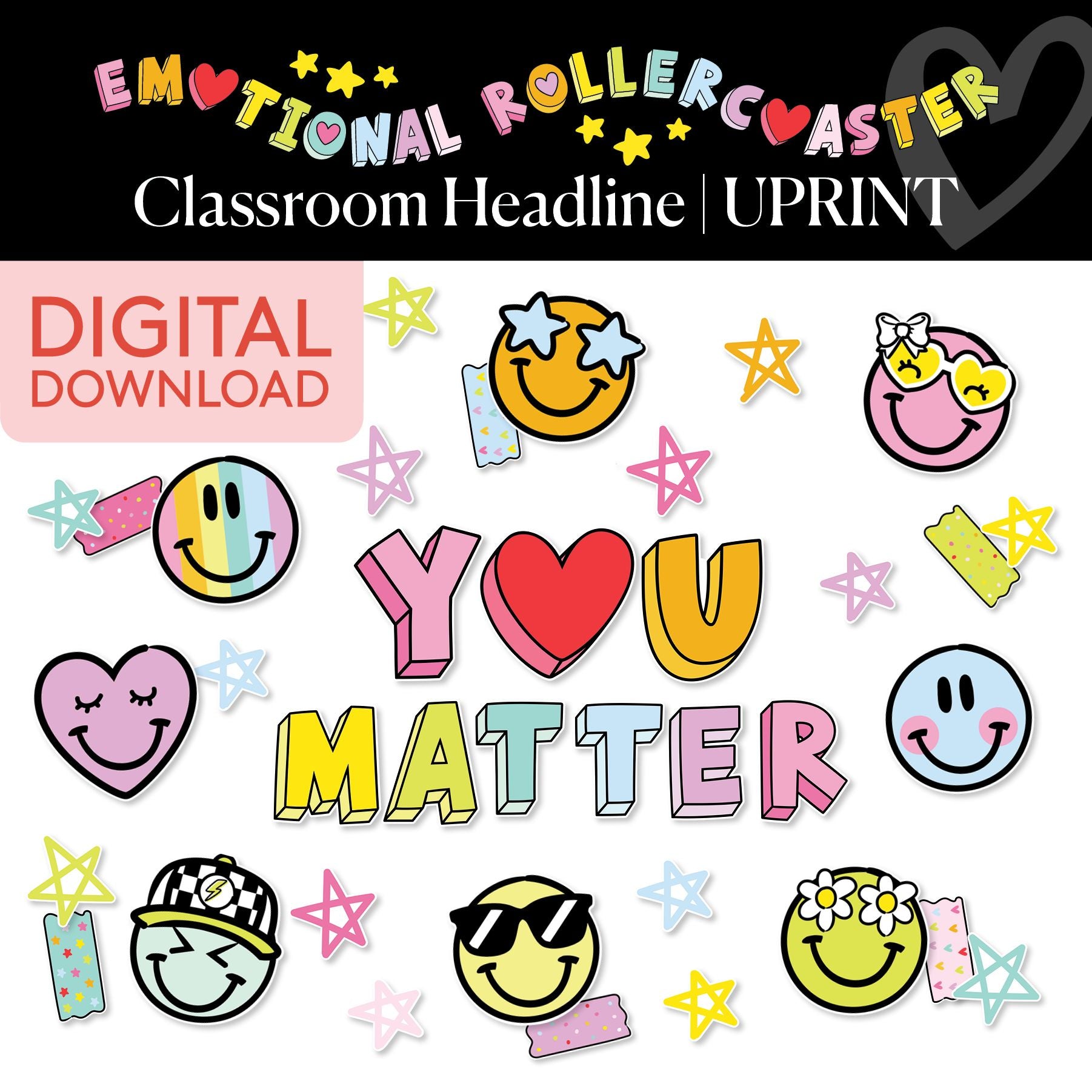 Printable Rainbow Pastel You Matter Classroom Headline | Emotional Rol ...