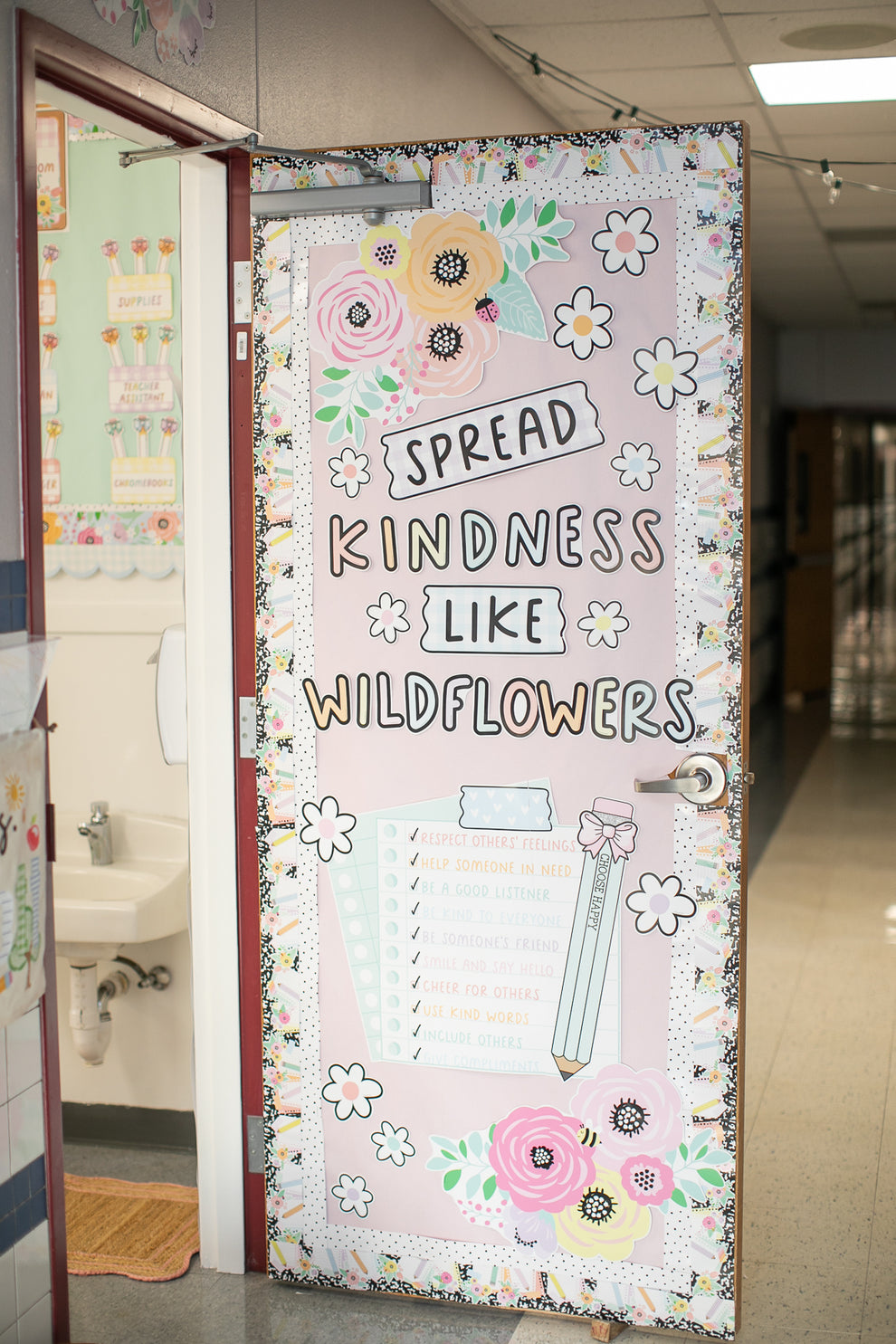 Spread Kindness Like Wildflowers Pastel Classroom Door Decor | Pretty ...