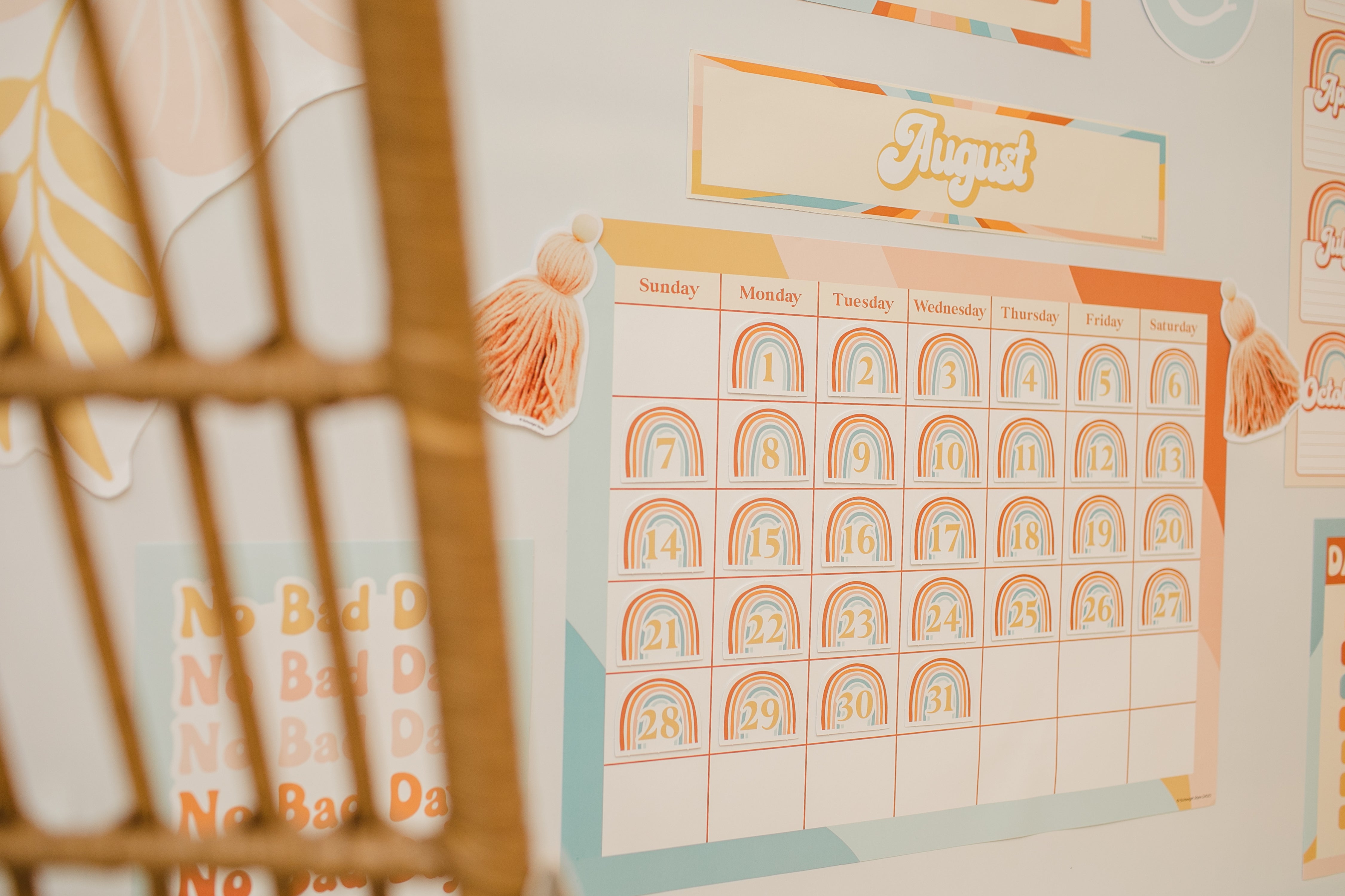 Groovy Retro Rainbow Calendar Bulletin Board Set | Good Vibes ...