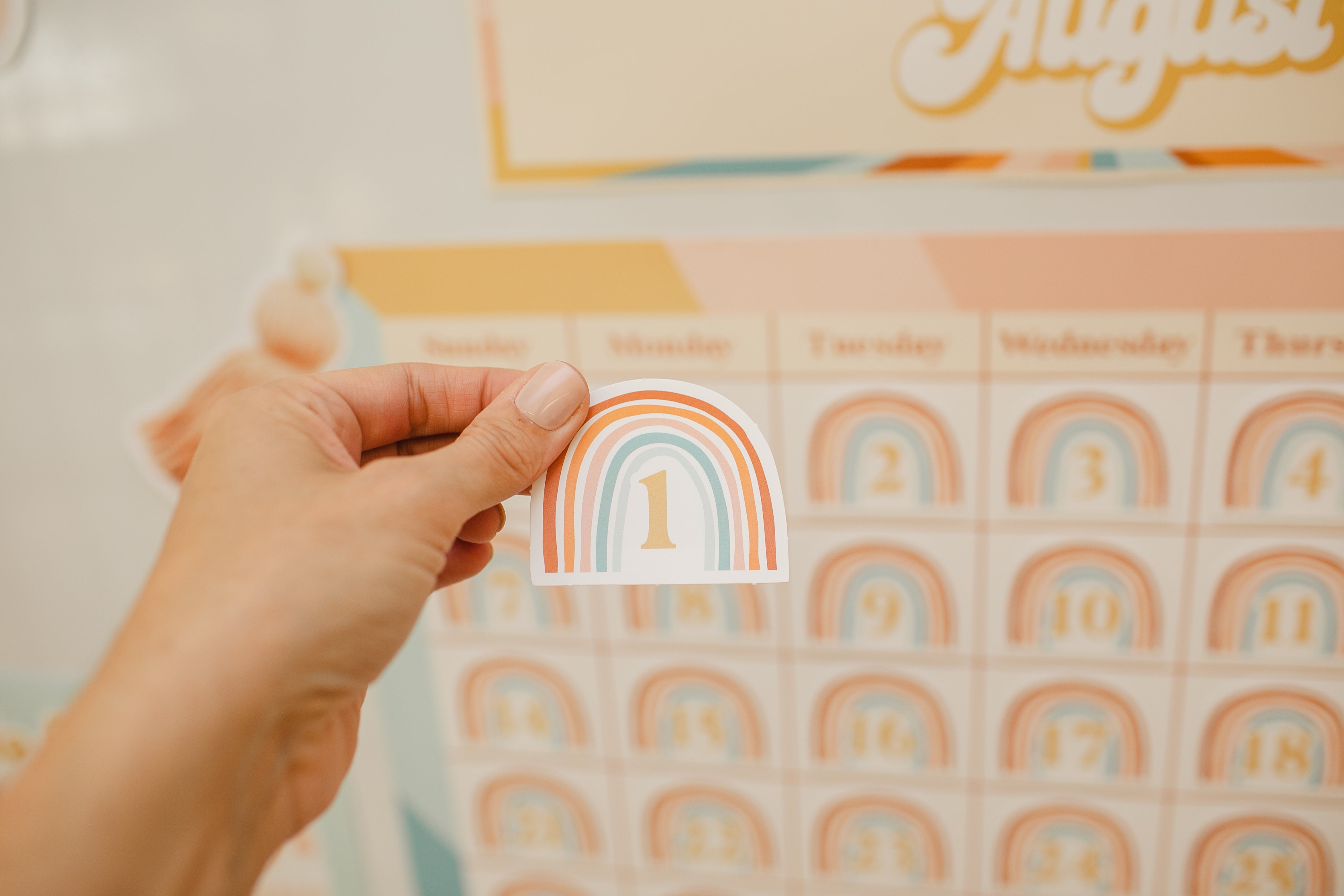 Groovy Retro Rainbow Calendar Bulletin Board Set | Good Vibes ...