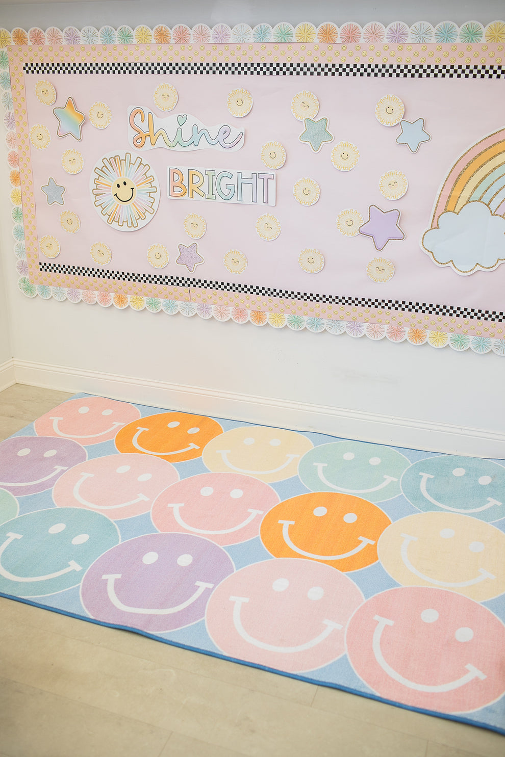 Pastel Rainbow Smileys Classroom Rug by Schoolgirl Style