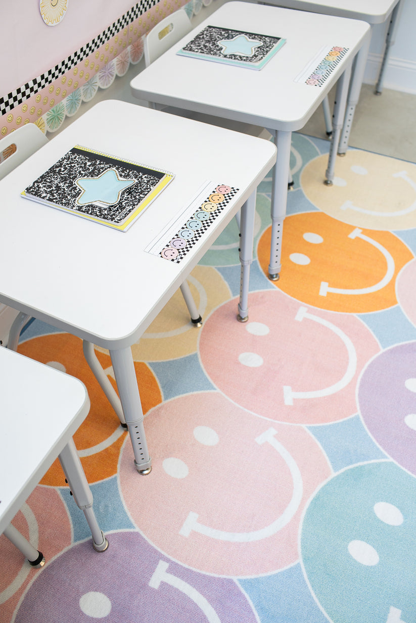 Pastel Rainbow Smileys Classroom Rug by Schoolgirl Style