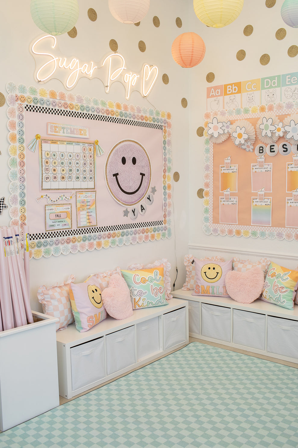Mint Checkerboard Classroom Rug by Schoolgirl Style