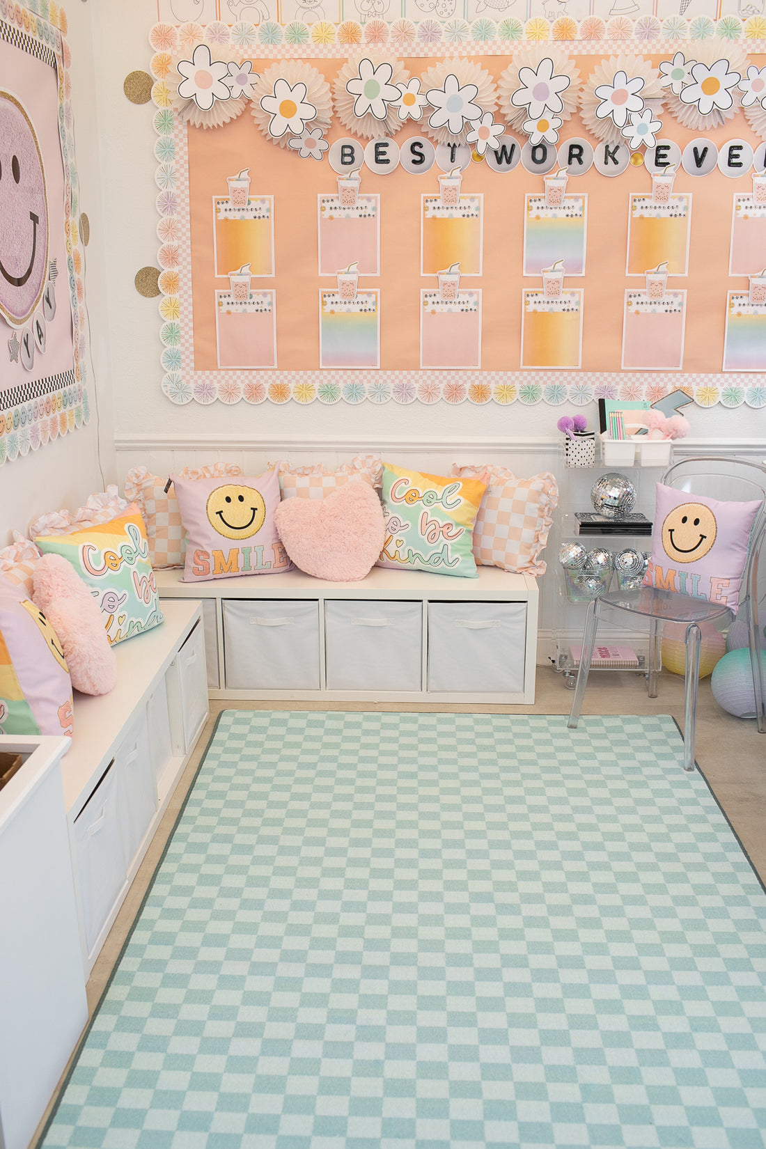 Mint Checkerboard Classroom Rug by Schoolgirl Style