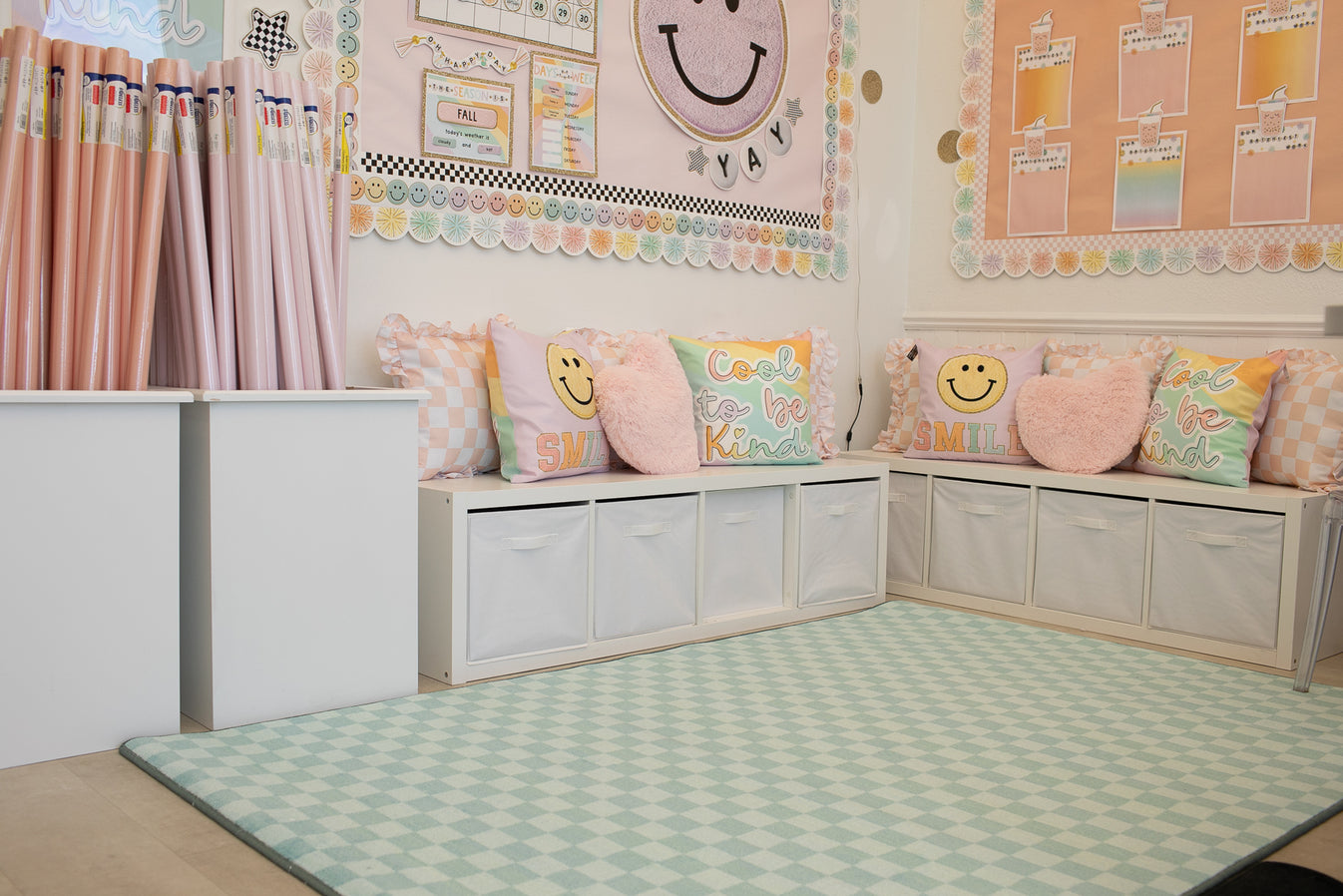 Mint Checkerboard Classroom Rug by Schoolgirl Style