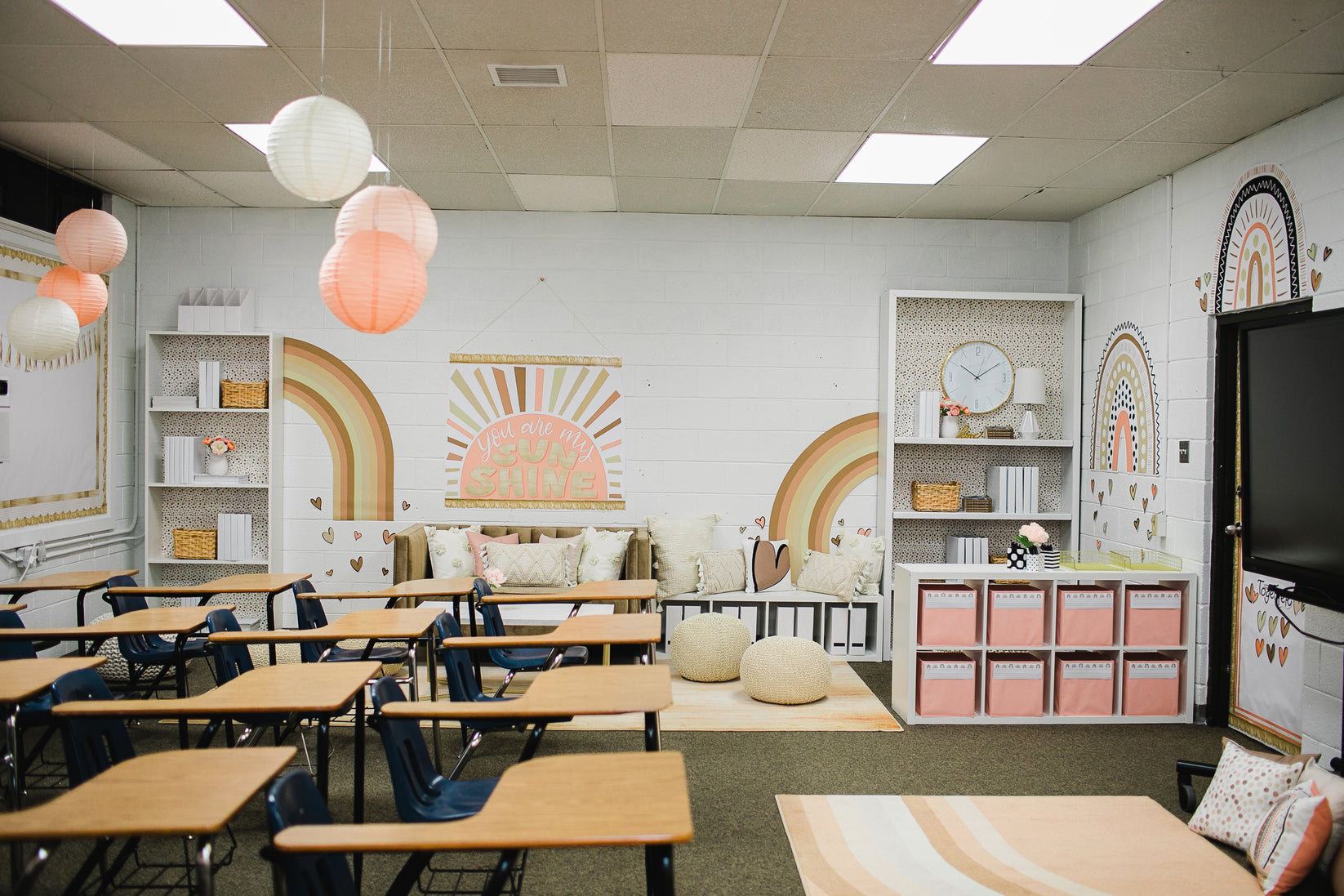 Neutral Boho Rainbow Classroom Rug by Schoolgirl Style