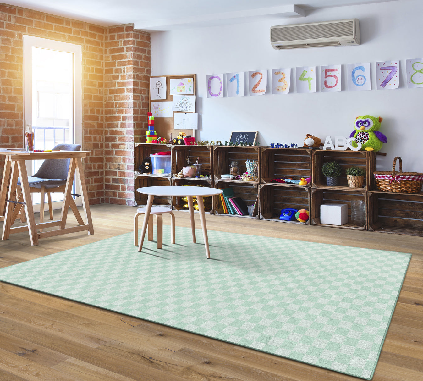 Mint Checkerboard Classroom Rug by Schoolgirl Style