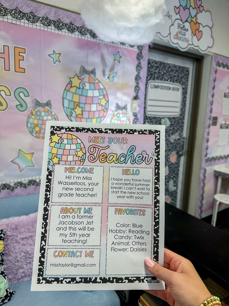 Meet Your Teacher Flyer | Shimmer Pop | Printable Classroom Decor | Sc ...