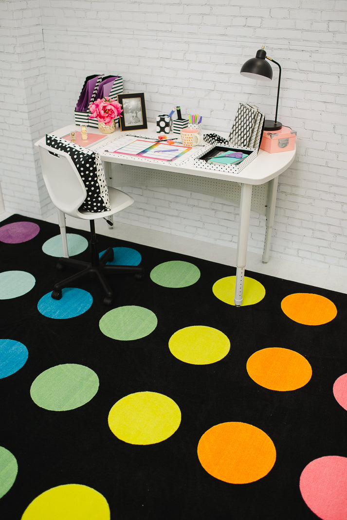 Rainbow Dots on Black Classroom Rug for Fun Learning – Schoolgirl Style
