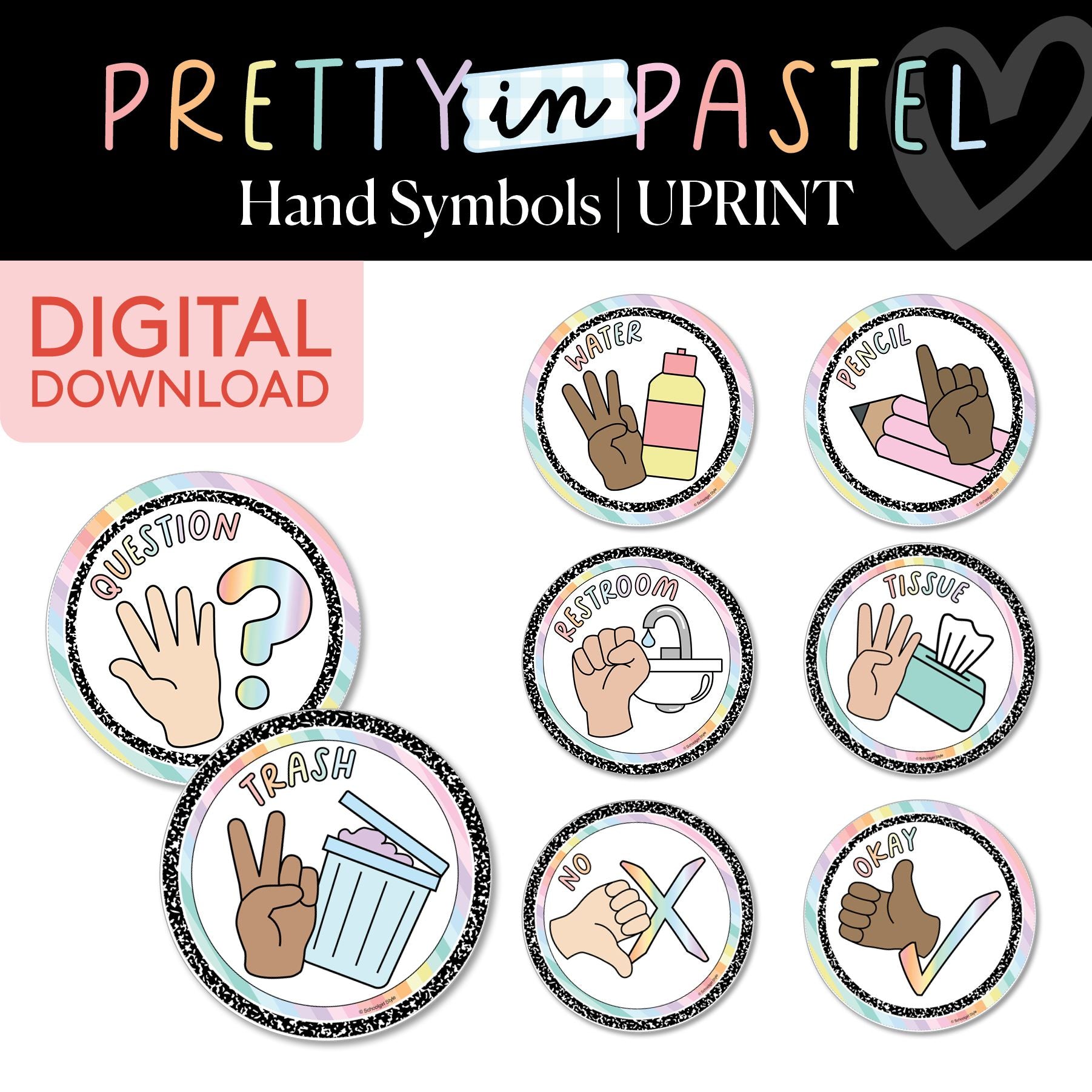 Printable Pastel Hand Symbols | Pretty in Pastel – Schoolgirl Style