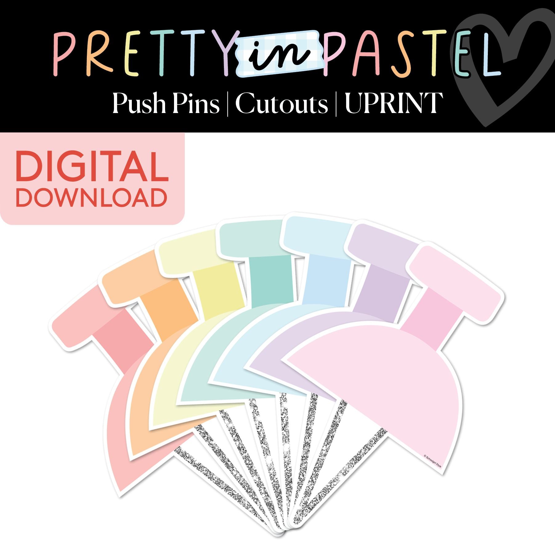 Printable Pastel Push Pins Bulletin Board Cutouts | Pretty in Pastel ...