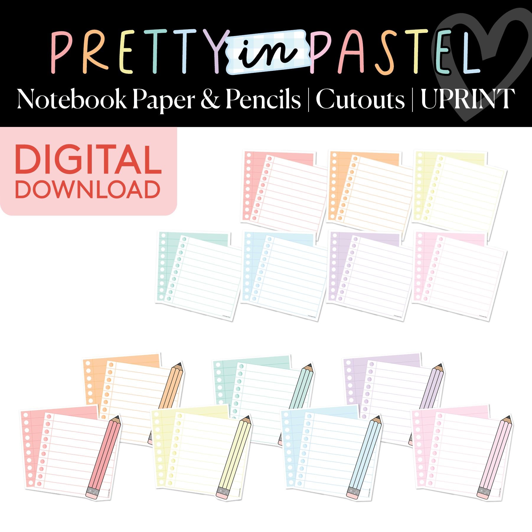 Printable Pastel Notebook Paper and Pencils Bulletin Board Cutouts | P ...