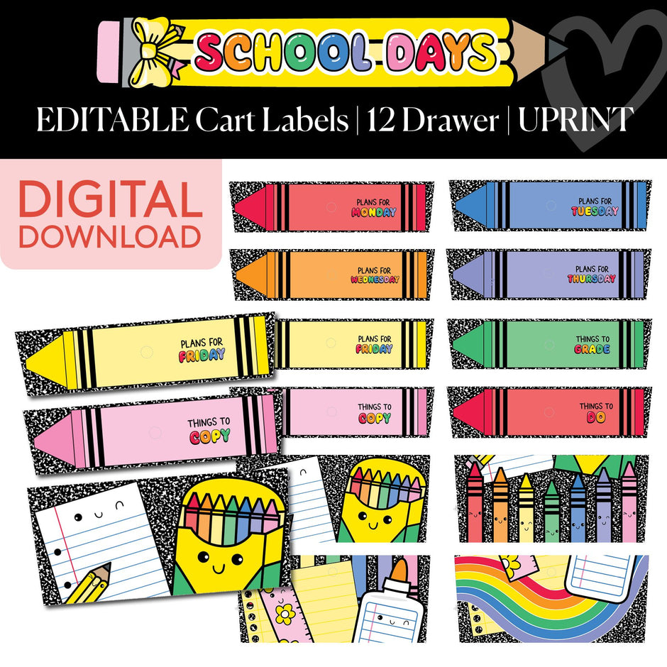 Classroom Rolling Cart Labels – Schoolgirl Style