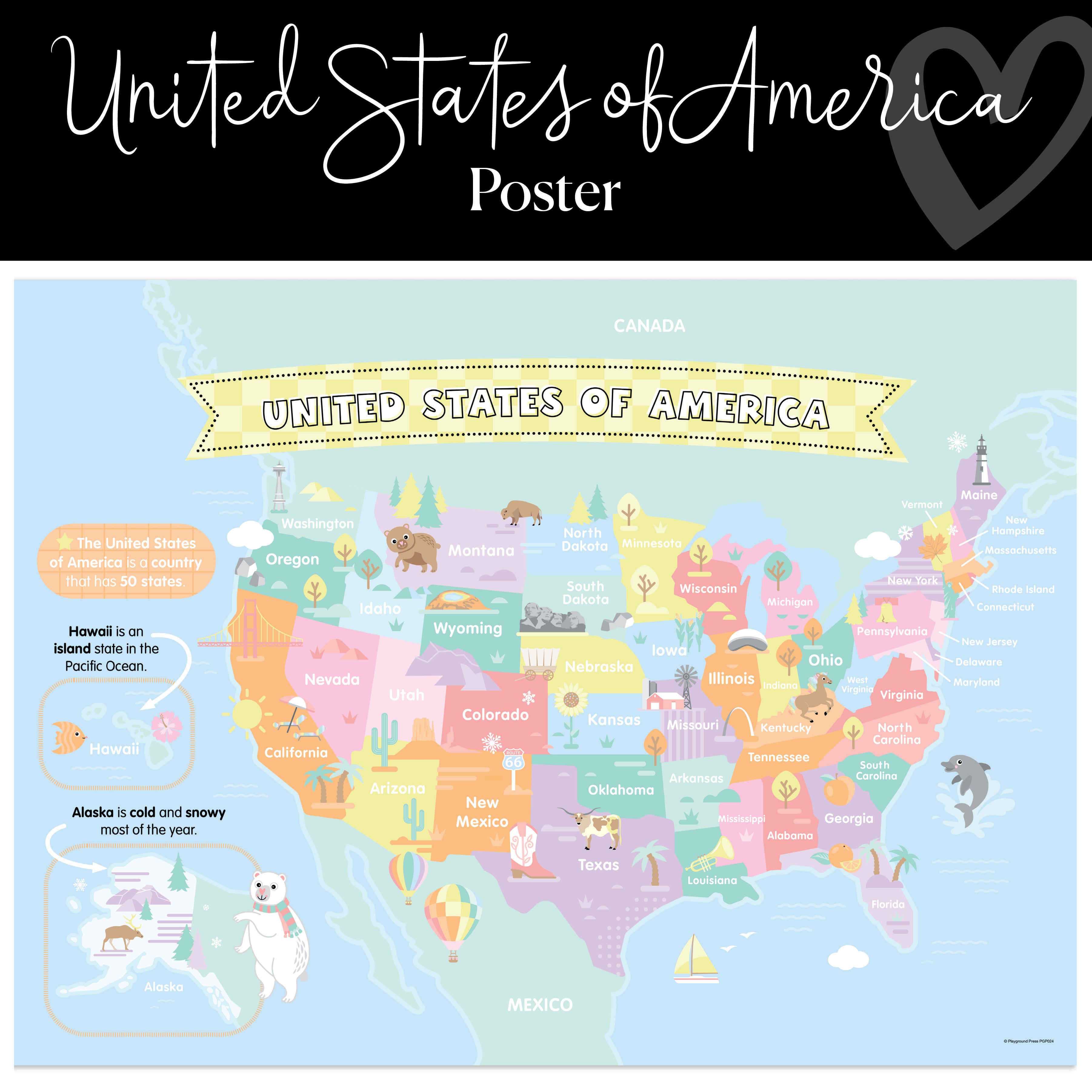 United States of America Map | Classroom Posters | Pastel Classroom De ...