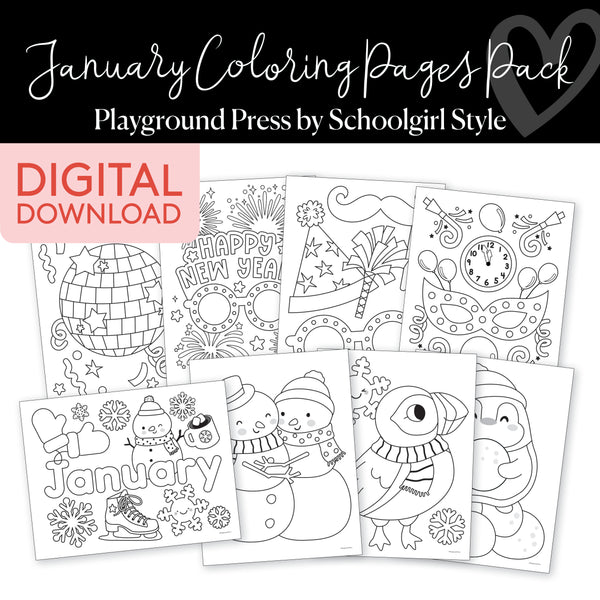 January Coloring Pages Pack | Playground Press by Schoolgirl Style