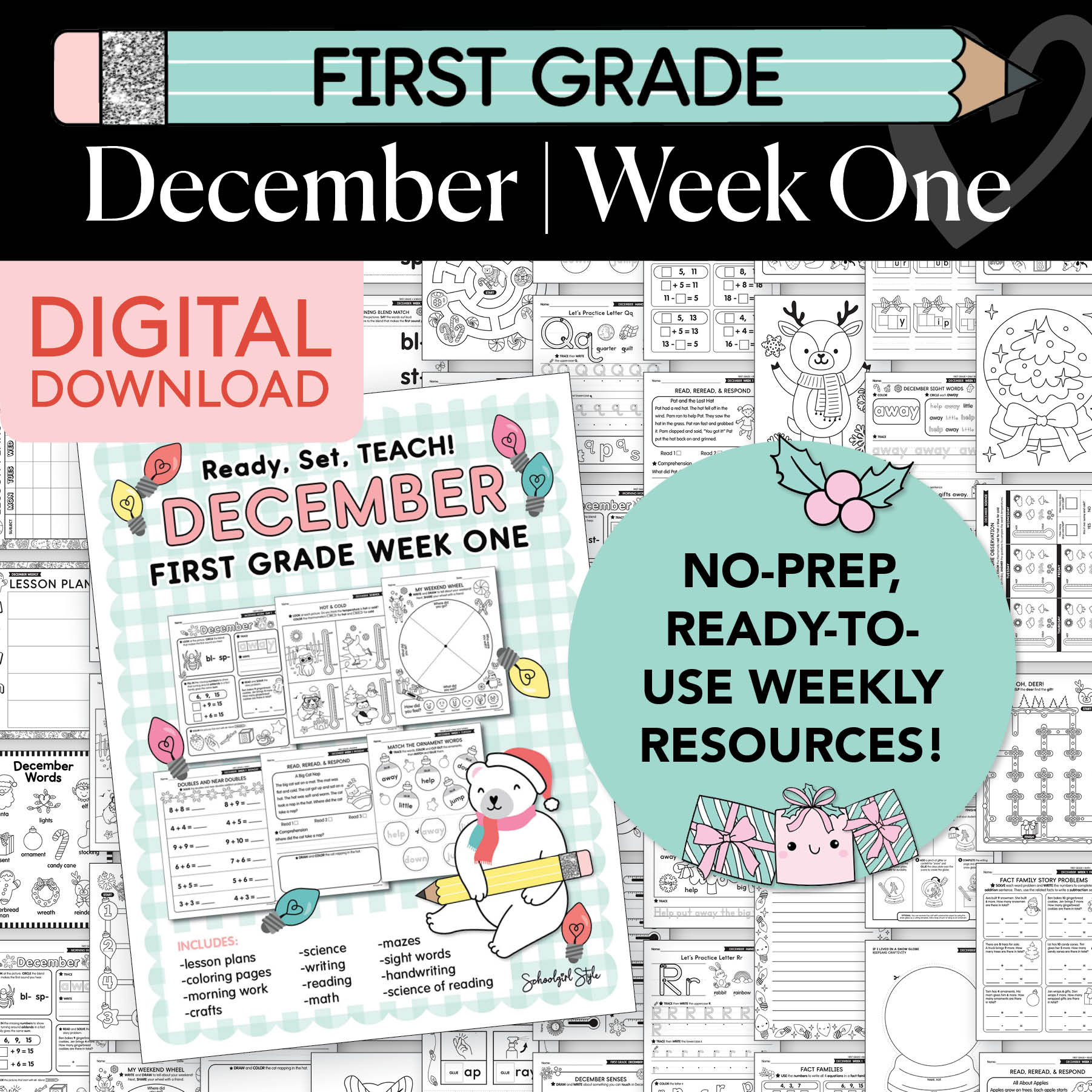 Printable First Grade December Week 1 Resources – Schoolgirl Style