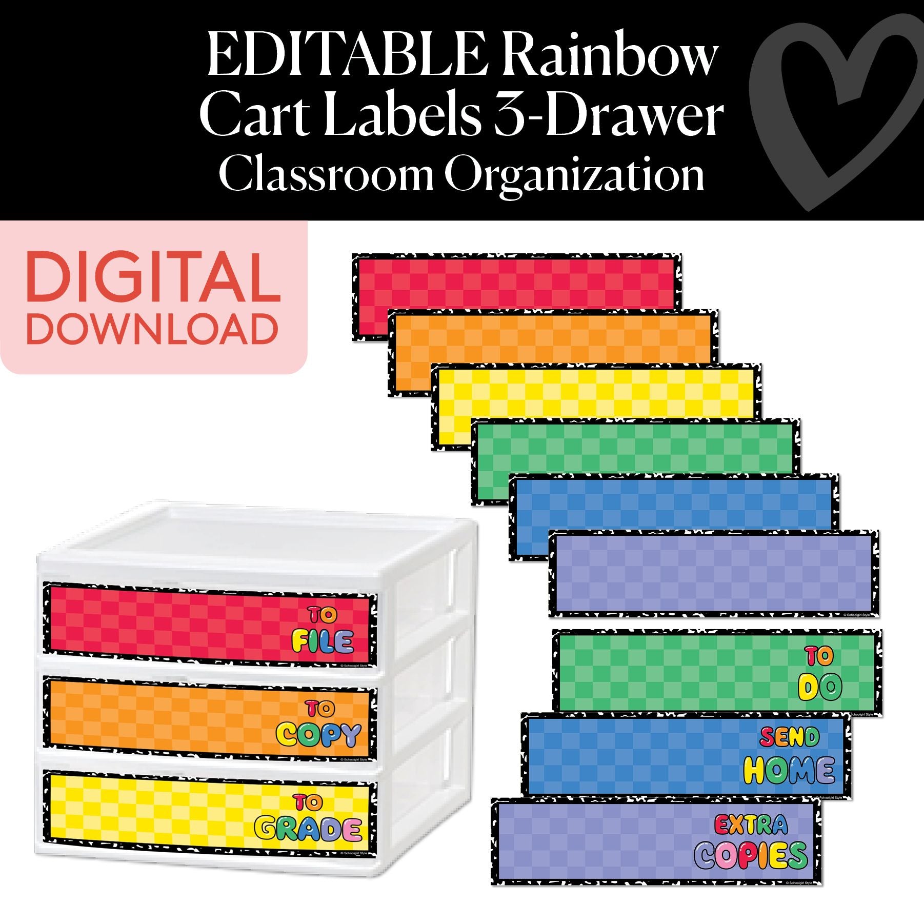 Printable Rainbow Three-Drawer Organizer Labels – Schoolgirl Style