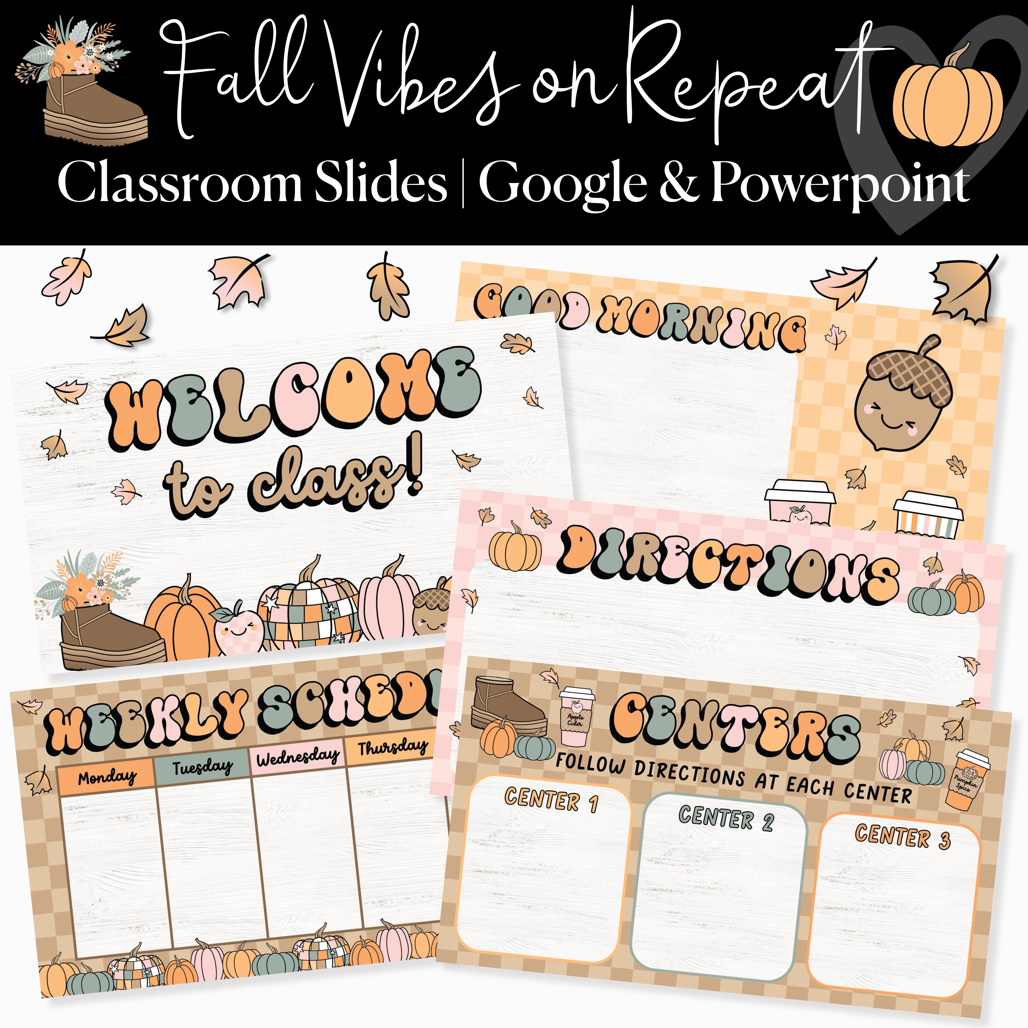 Google Classroom Slides | Fall Vibes on Repeat | Printable Classroom D ...