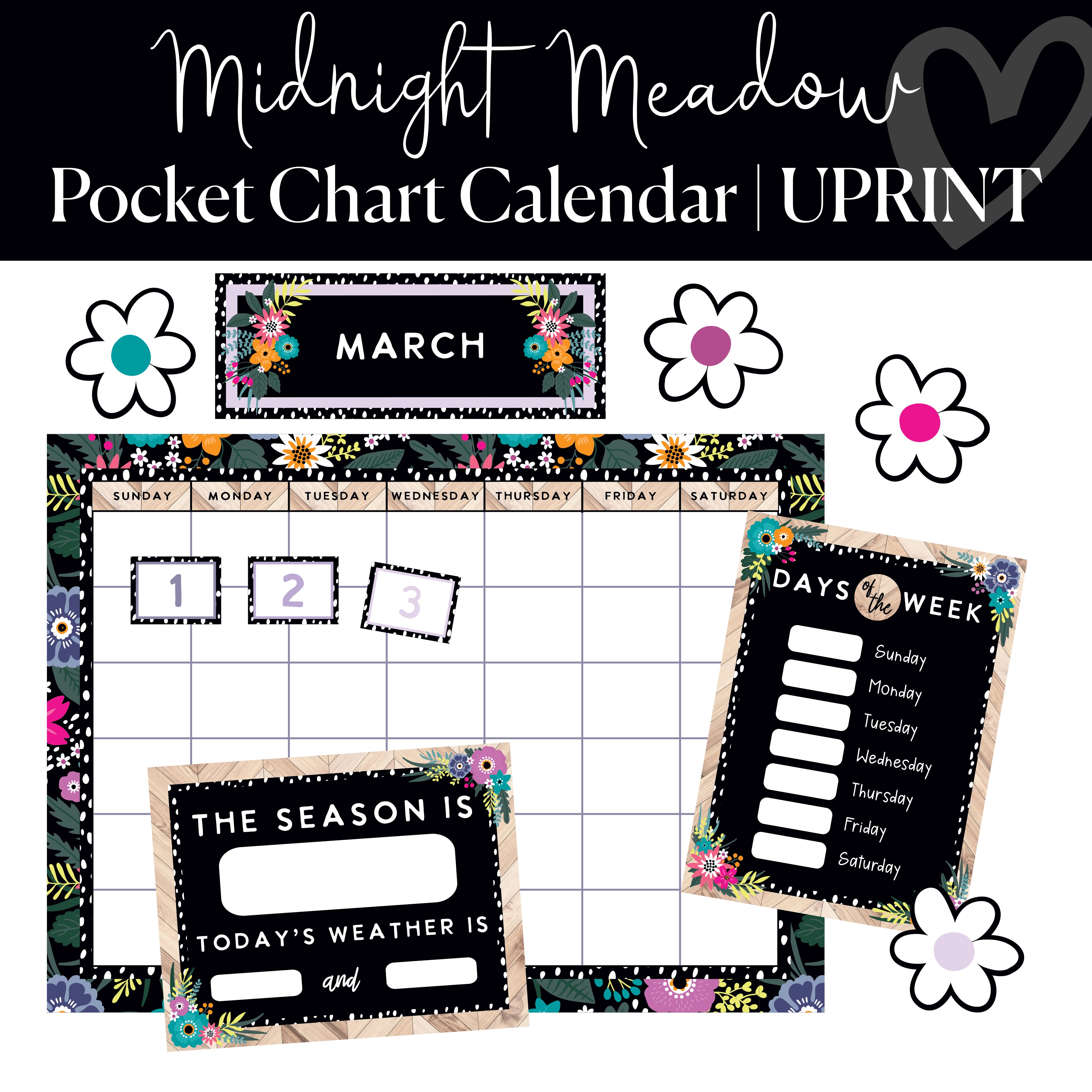 Pocket Chart Calendar | Floral Classroom Decor | Schoolgirl Style