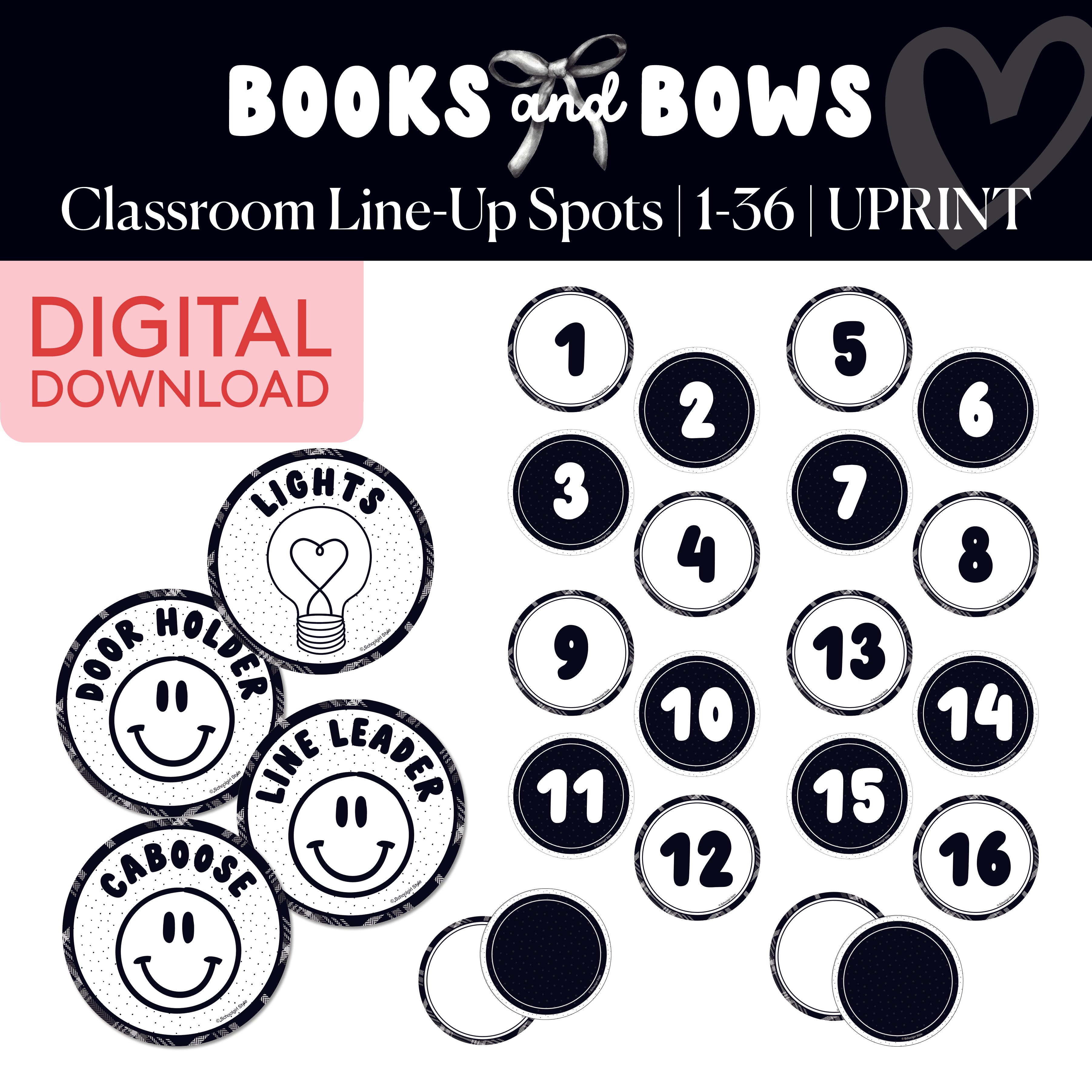 Printable Black and White Line Up Spots | Books and Bows – Schoolgirl Style