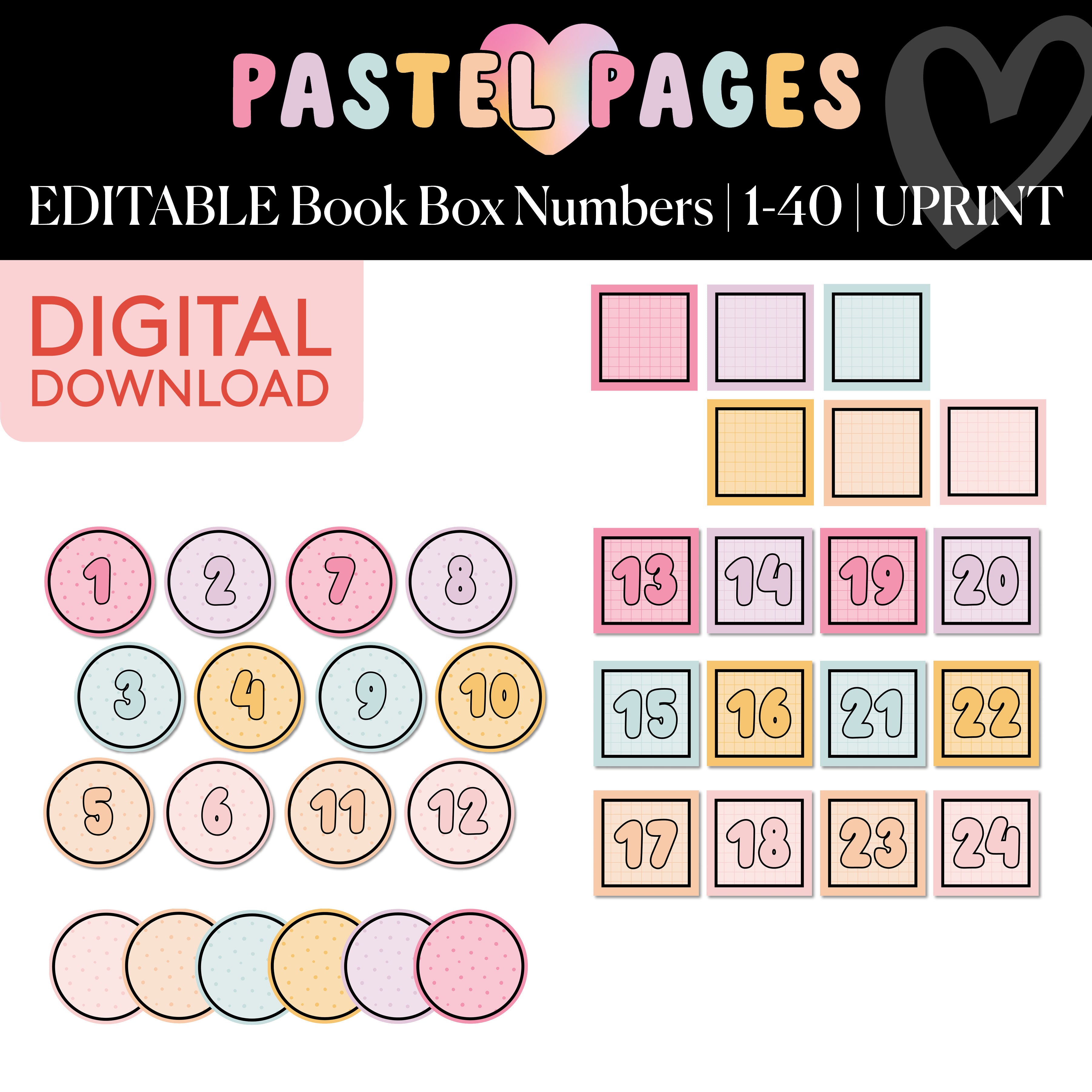 Printable Boho Pastel Book Box Numbers | Pastel Pages – Schoolgirl Style