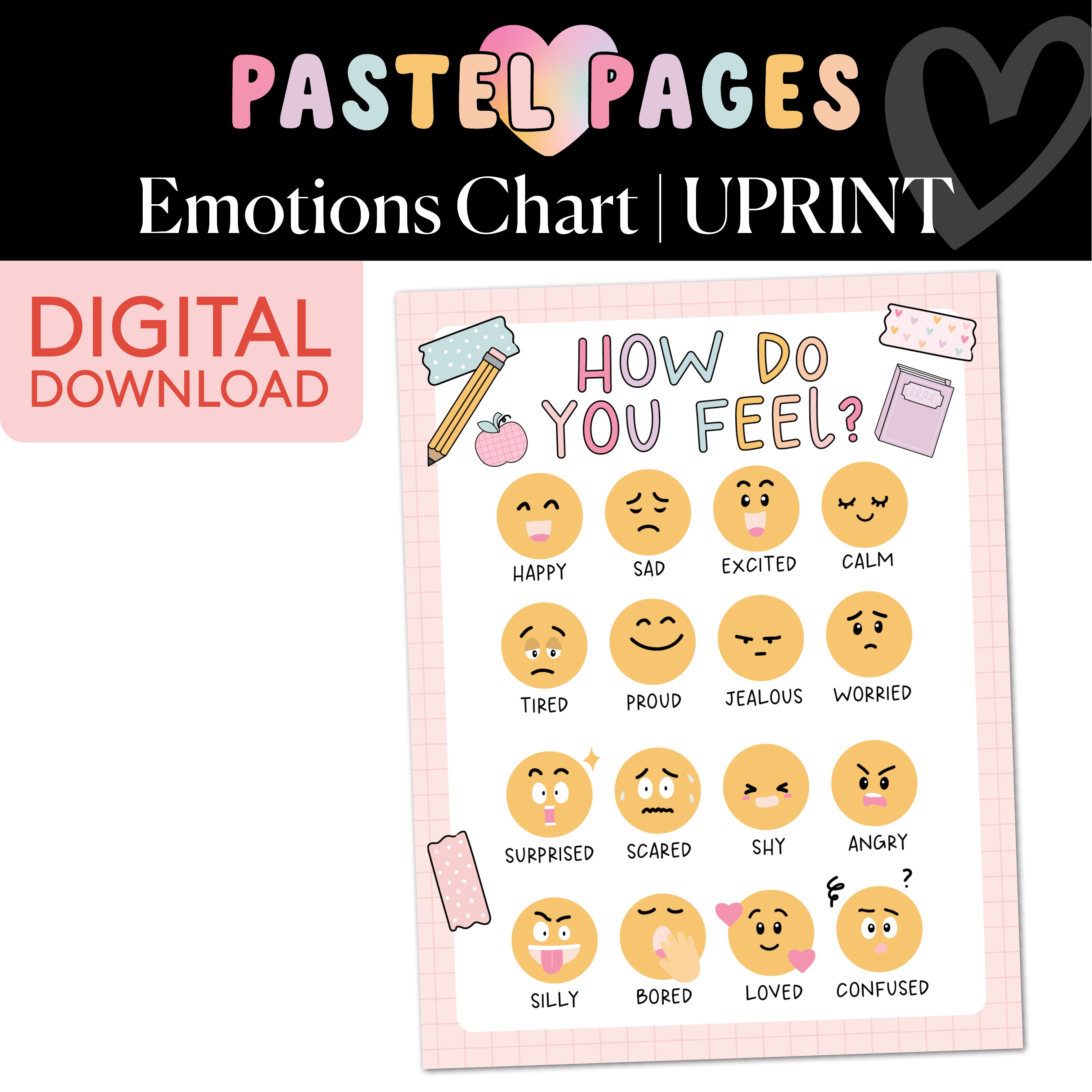 Printable Boho Pastel Emotions Chart | Pastel Pages – Schoolgirl Style