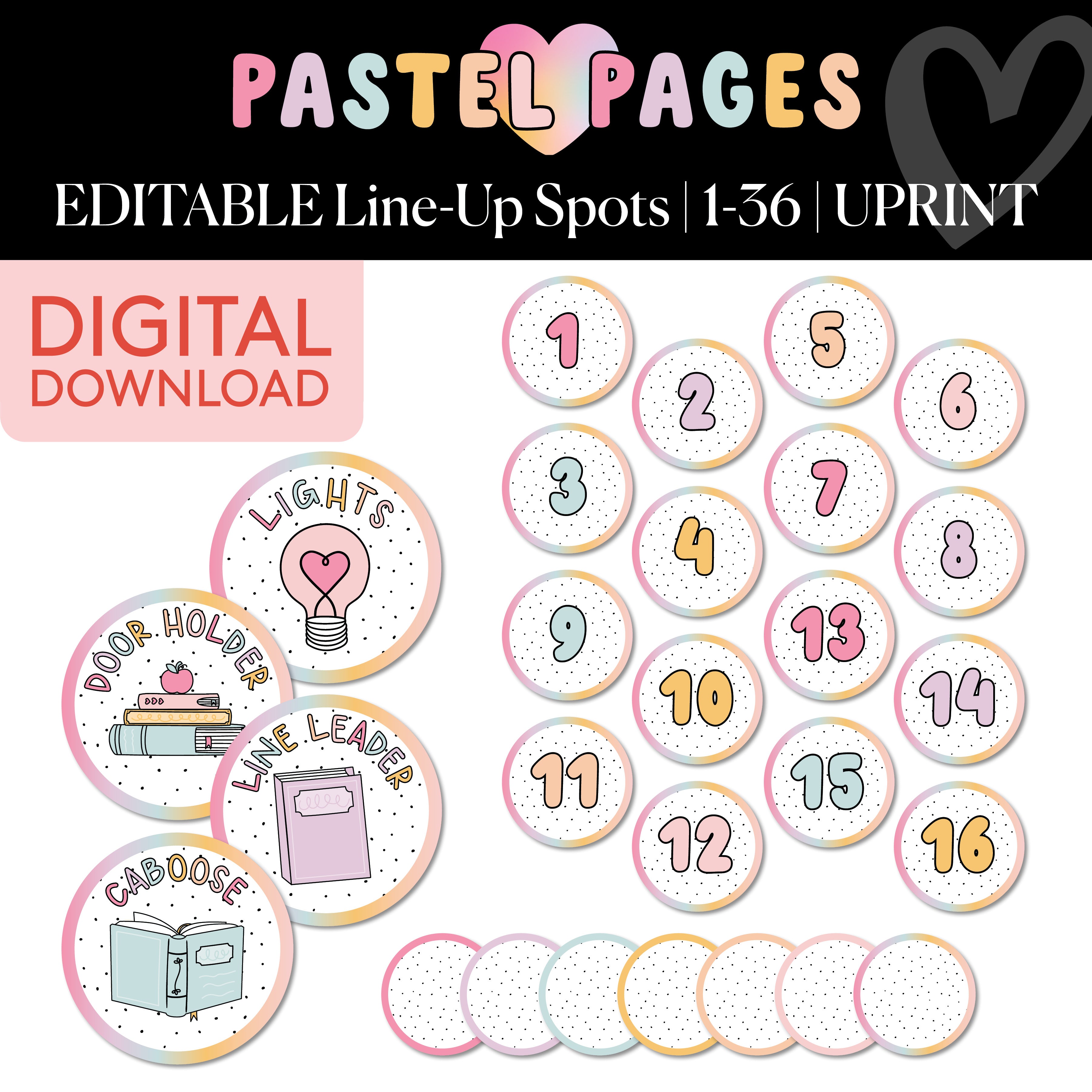 Printable Boho Pastel Editable Line Up Spots | Pastel Pages ...