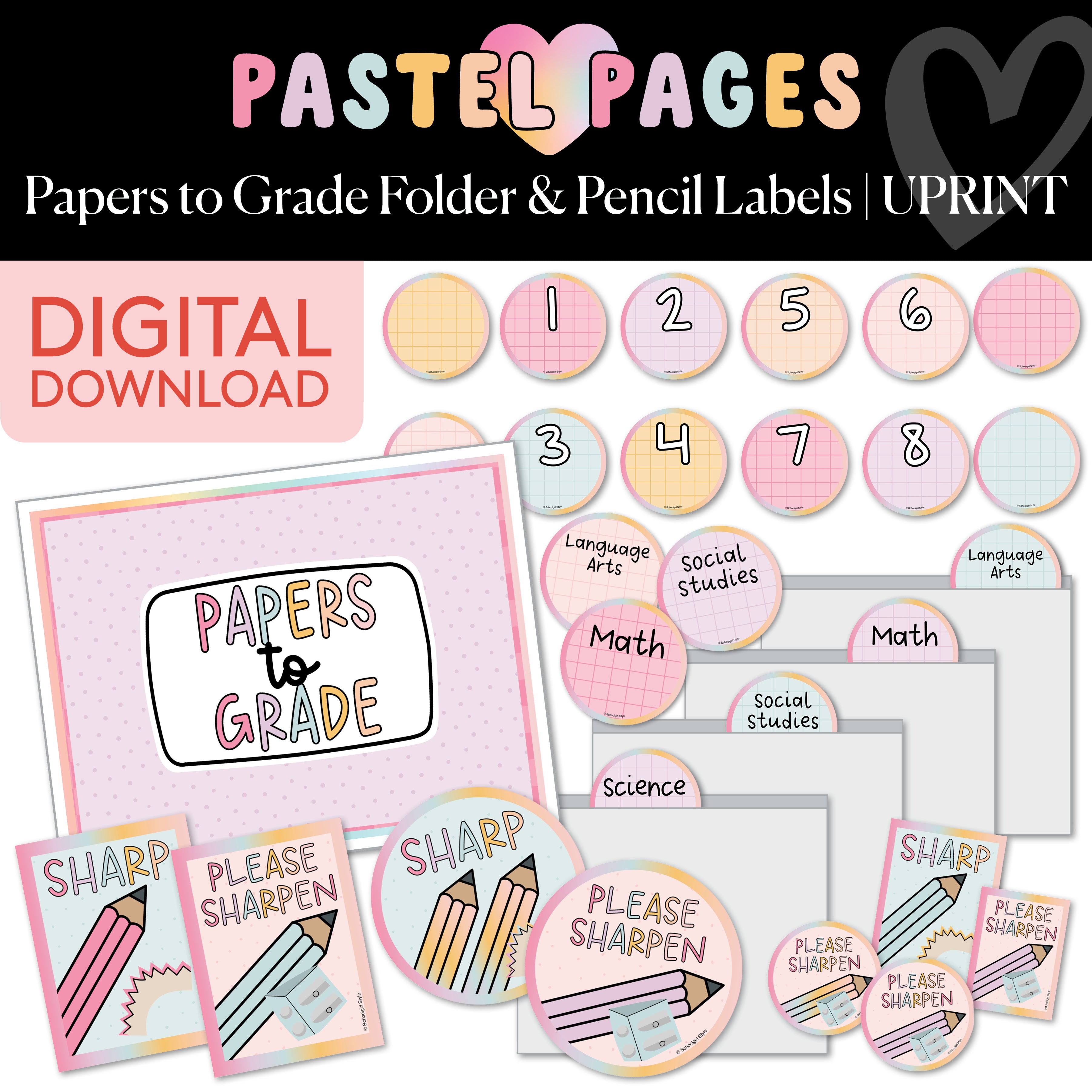 Printable Boho Pastel Papers to Grade Folder & Pencil Labels | Pastel ...