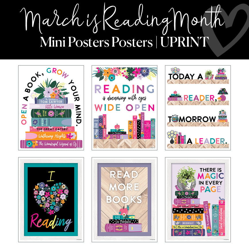 Reading Mini Posters Set | Reading Month Classroom Decor | UPRINT | Sc ...