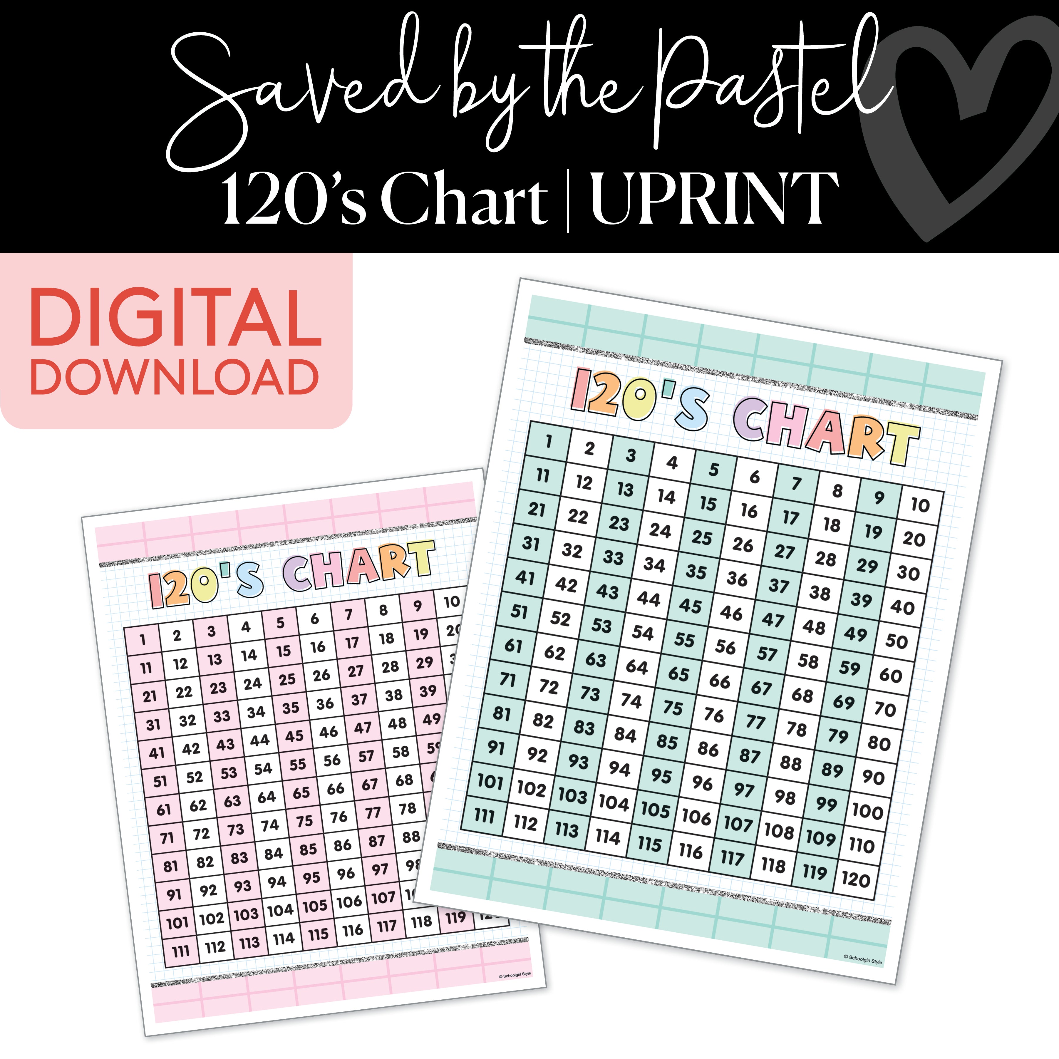 120's Chart | Saved By The Pastel | Printable Classroom Decor | School ...