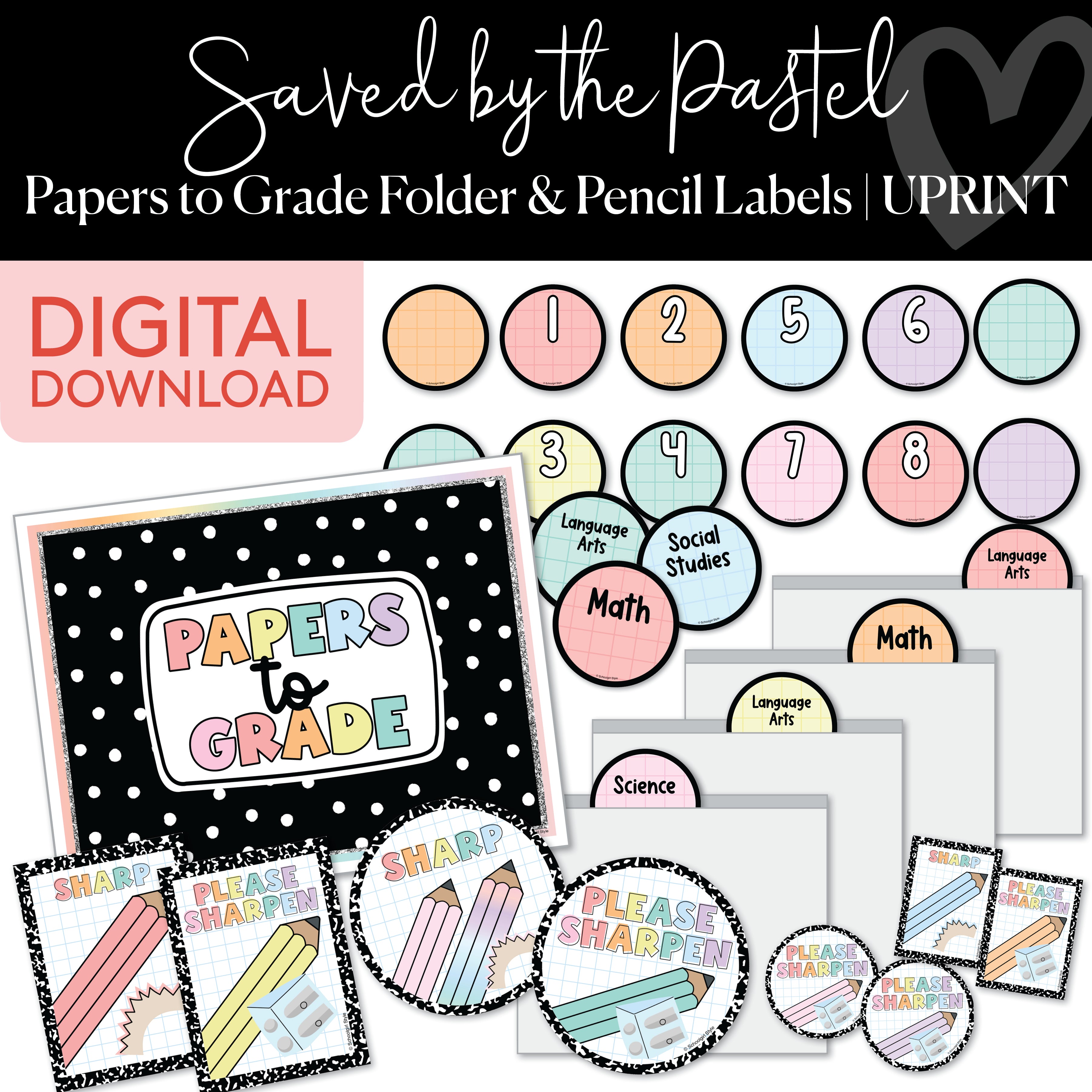Papers to Grade and Pencil Labels | Saved By The Pastel | Printable Cl ...