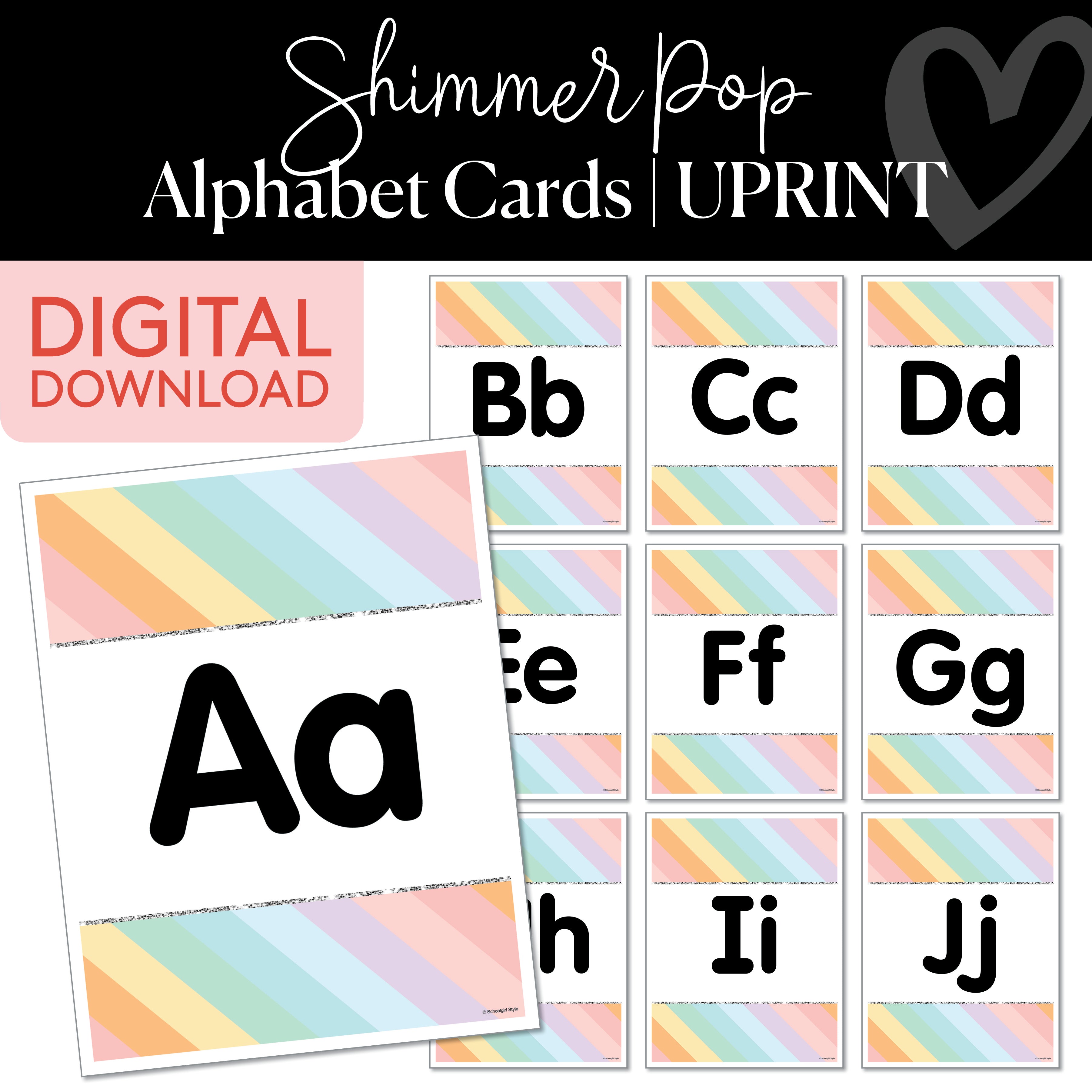 Alphabet Cards | Shimmer Pop | Printable Classroom Decor | Schoolgirl ...