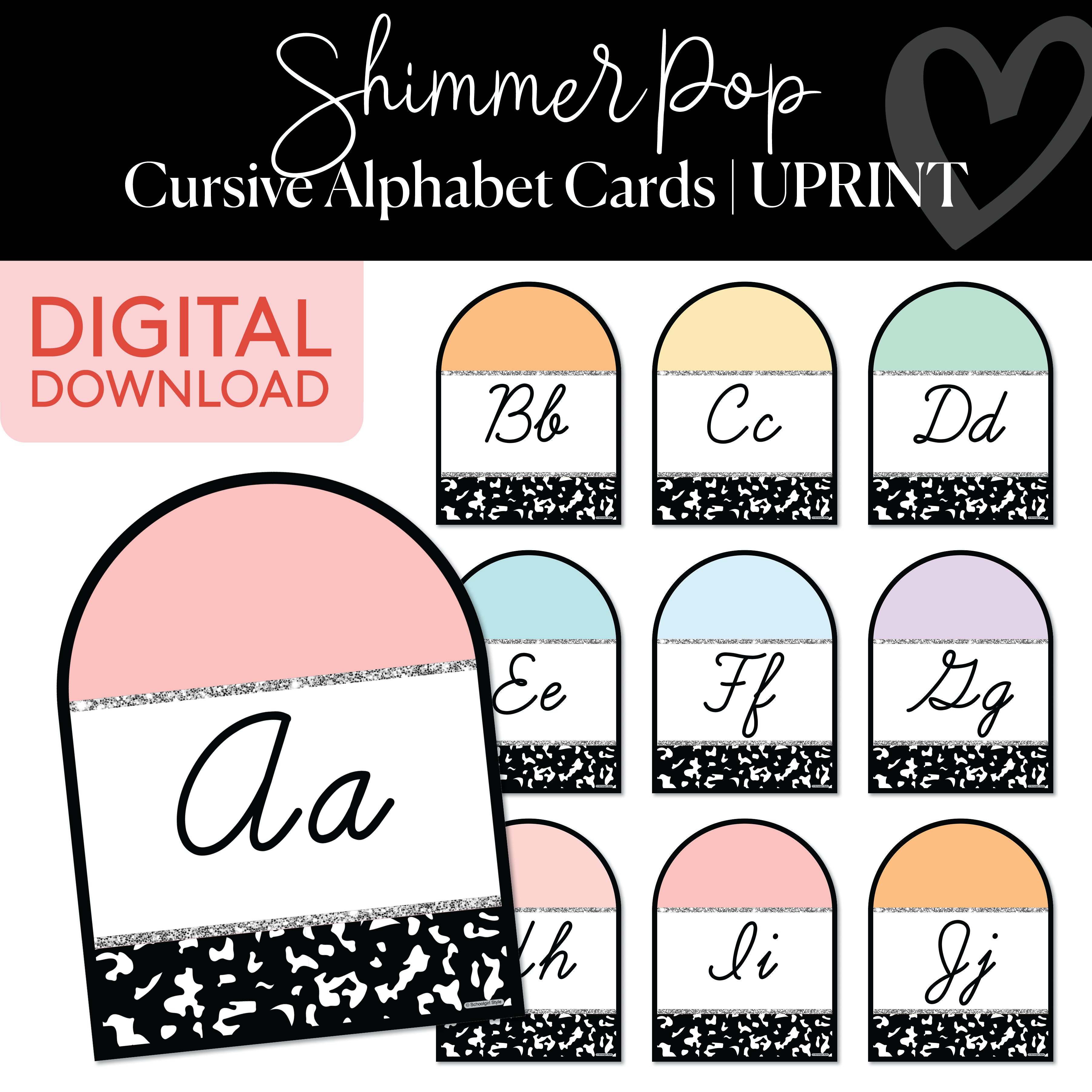 Alphabet Cards | Shimmer Pop | Printable Classroom Decor | Schoolgirl ...