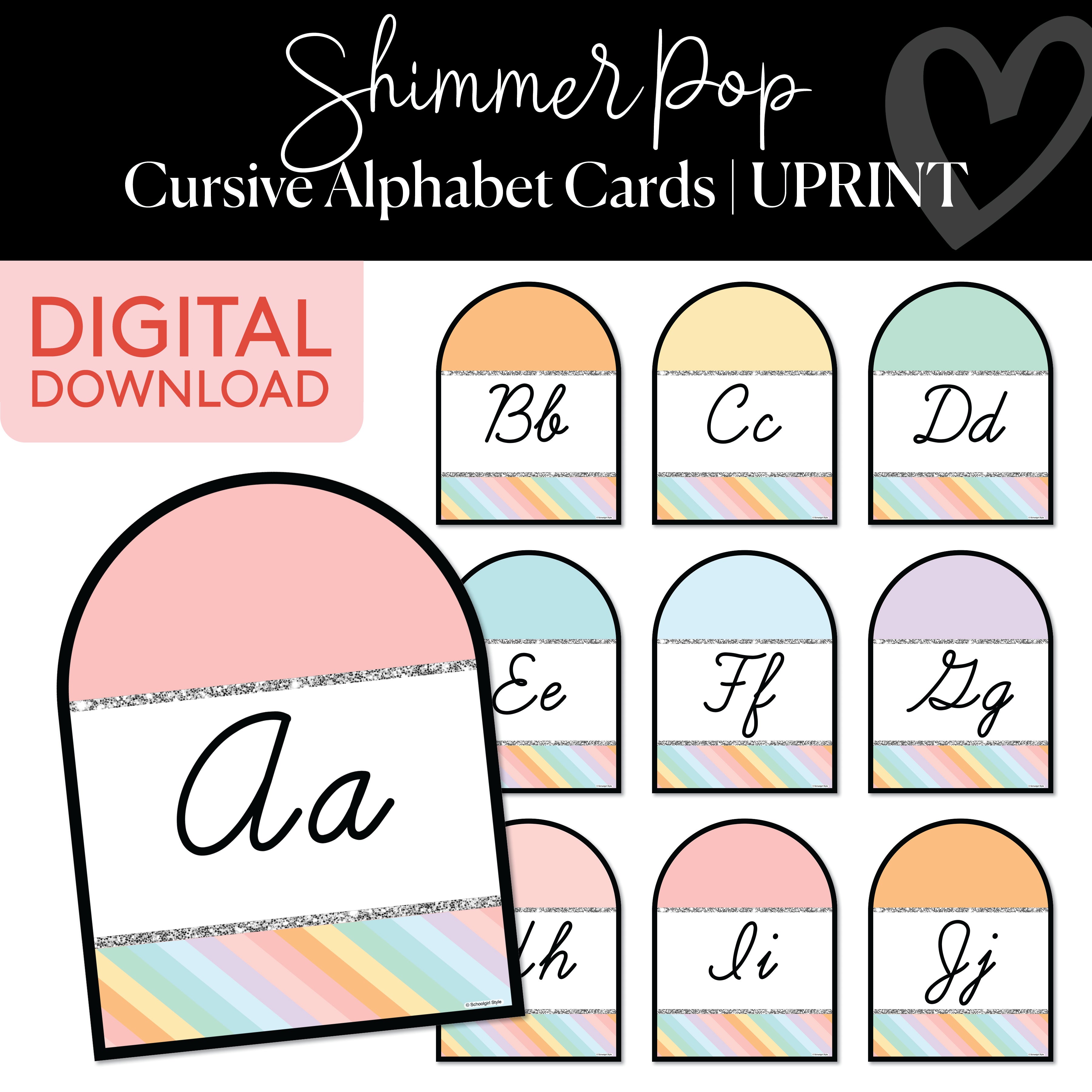 Alphabet Cards | Shimmer Pop | Printable Classroom Decor | Schoolgirl ...
