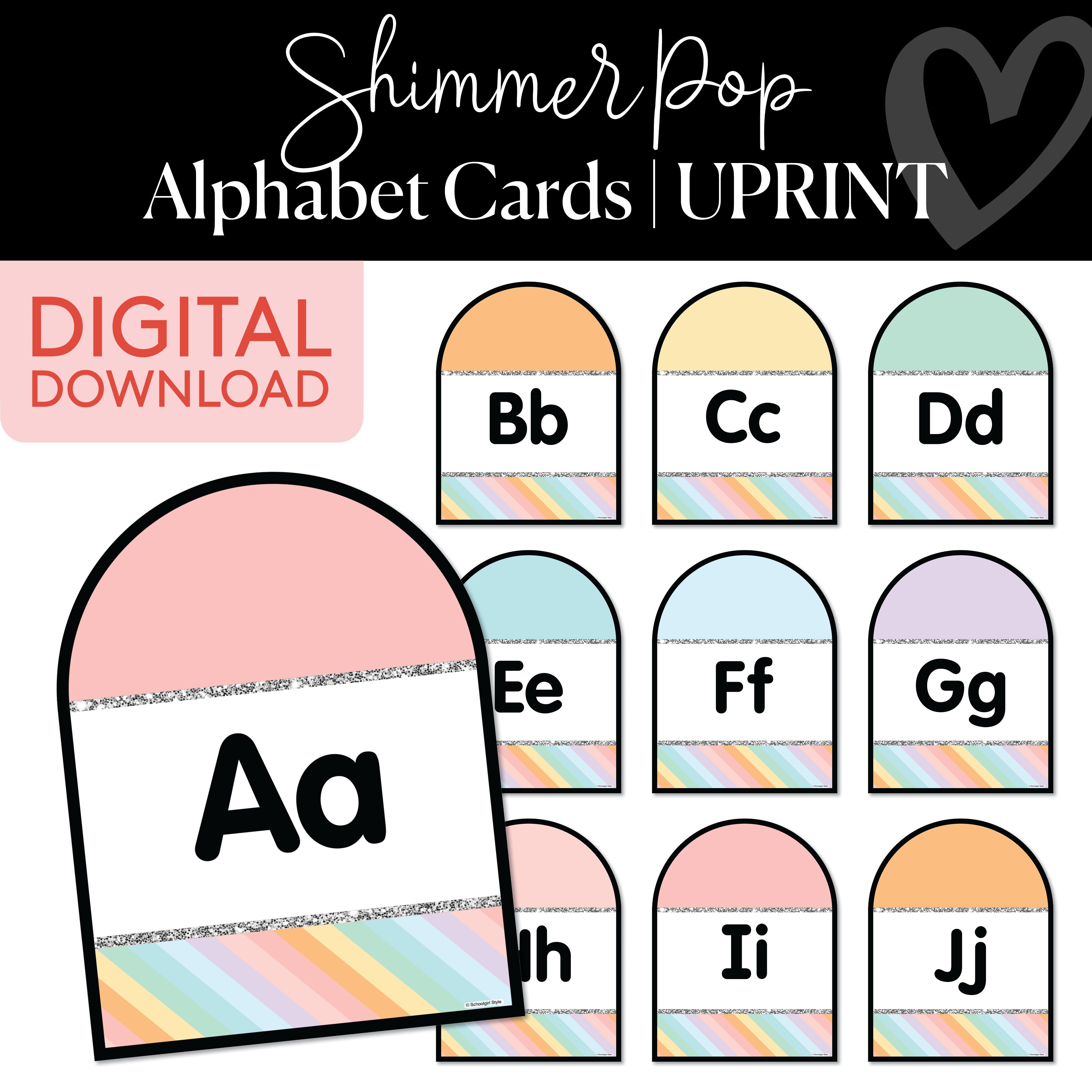 Alphabet Cards | Shimmer Pop | Printable Classroom Decor | Schoolgirl ...