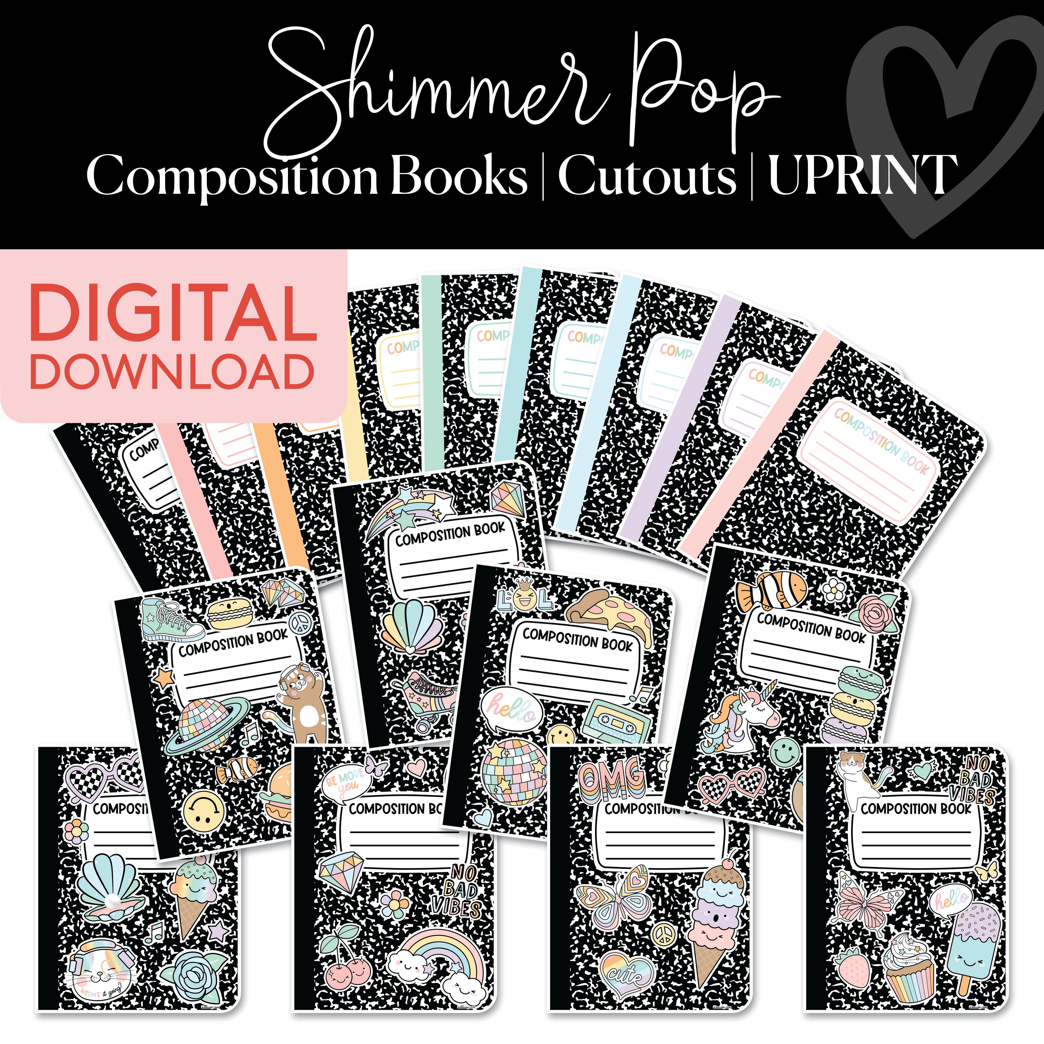 Composition Books | Classroom Cut Outs | Shimmer Pop | Printable Class ...