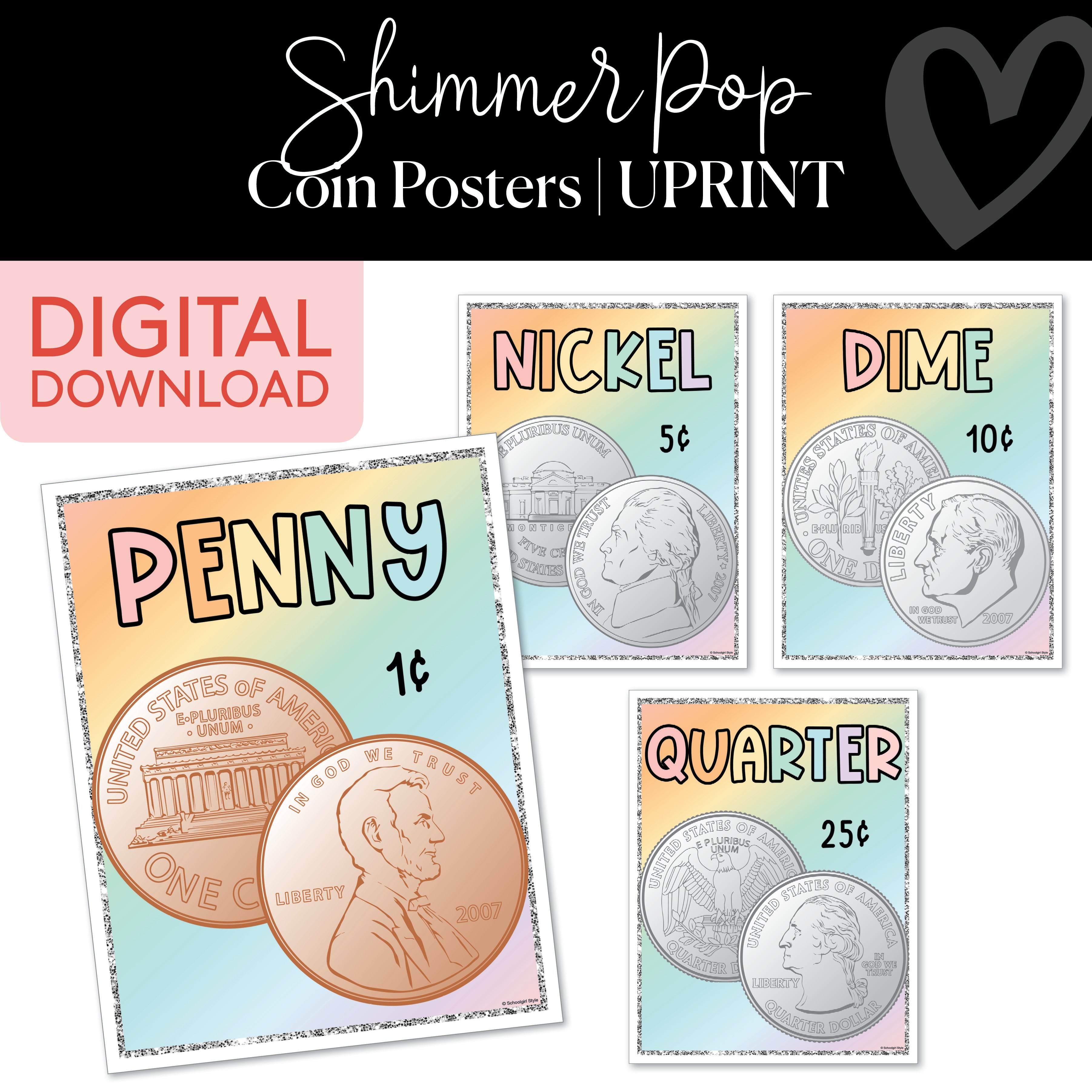 Coin Posters | Shimmer Pop | Printable Classroom Decor | Schoolgirl St ...