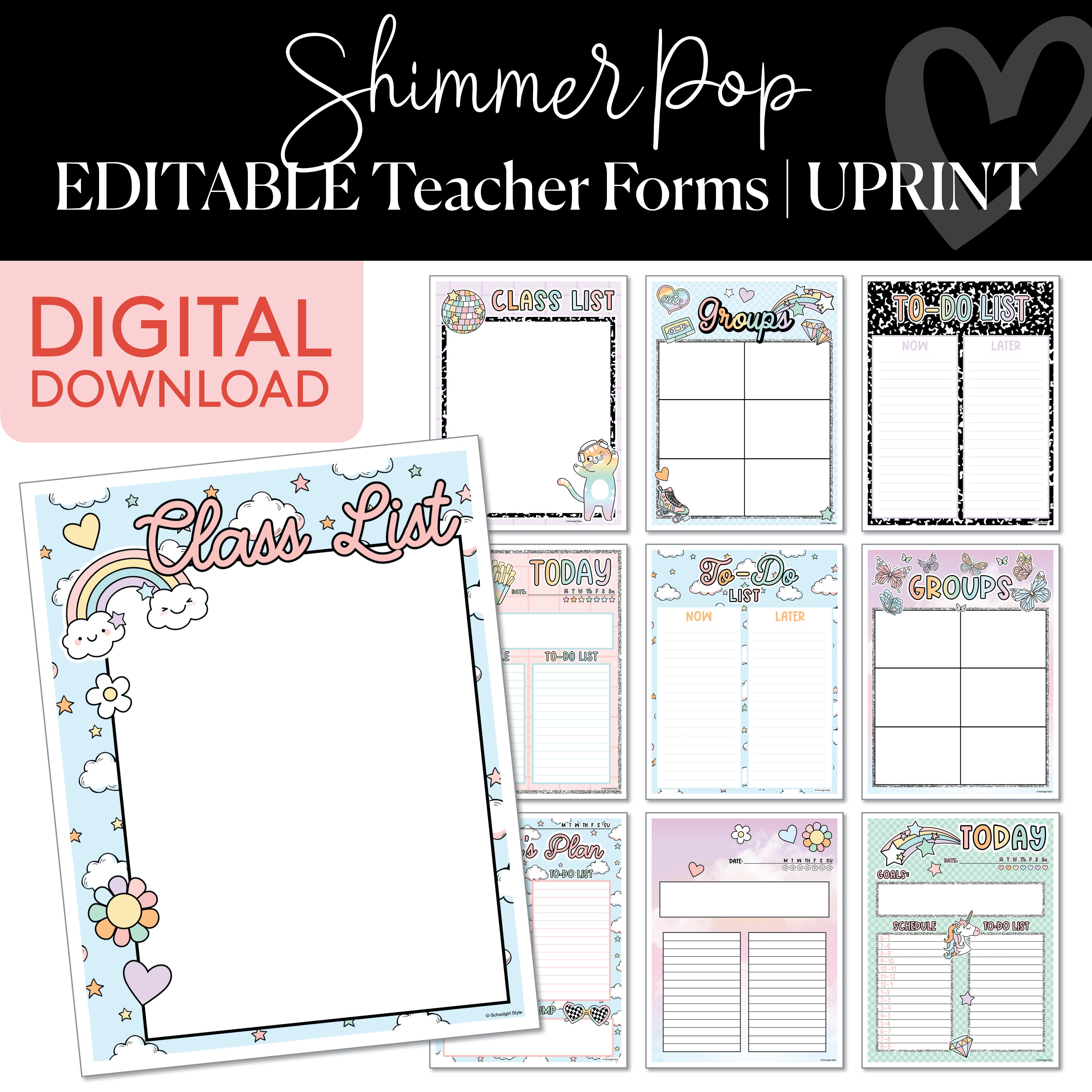 Teacher Forms | Shimmer Pop | Printable Classroom Decor | Schoolgirl S ...
