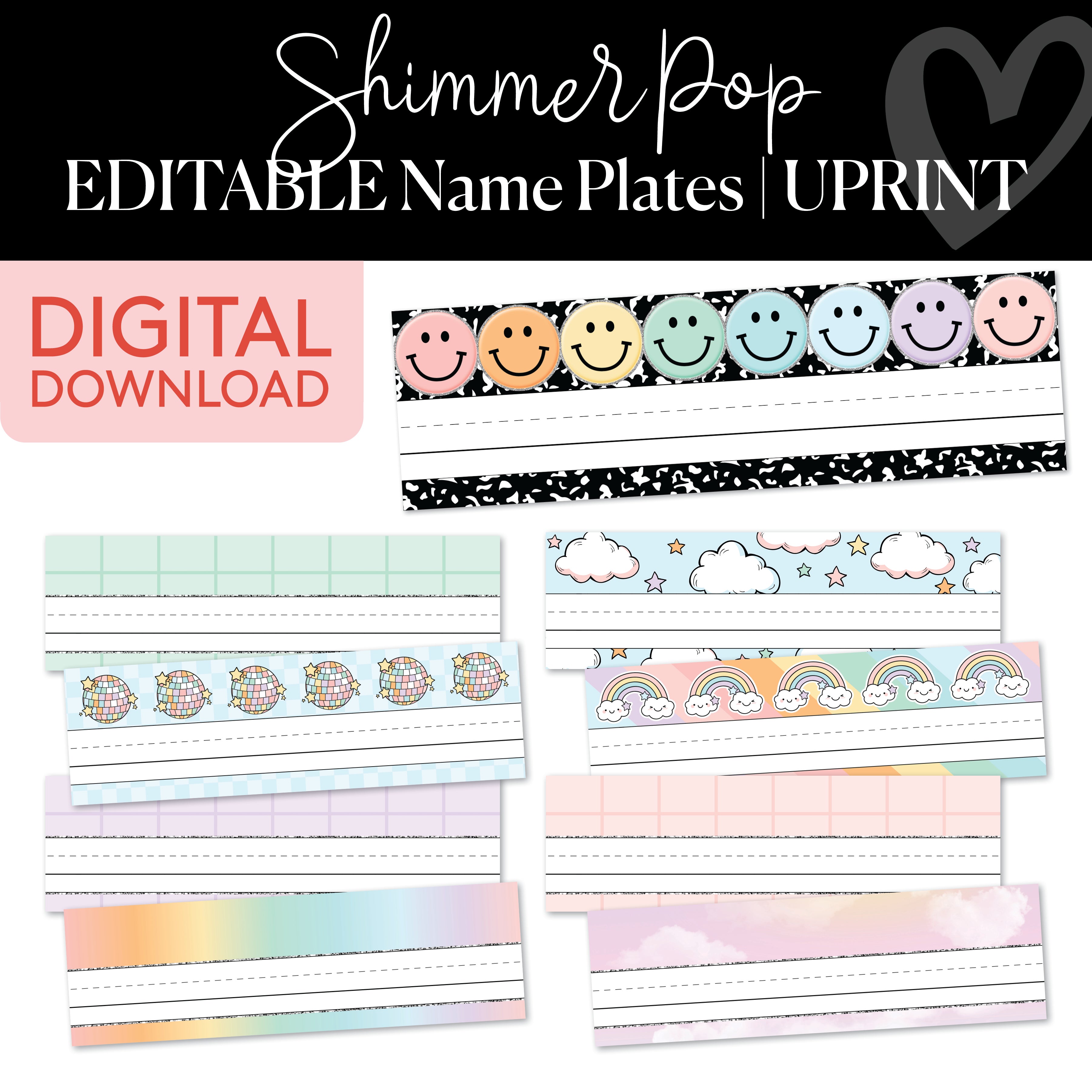 Classroom Name Plates | Shimmer Pop | Printable Classroom Decor | Scho ...